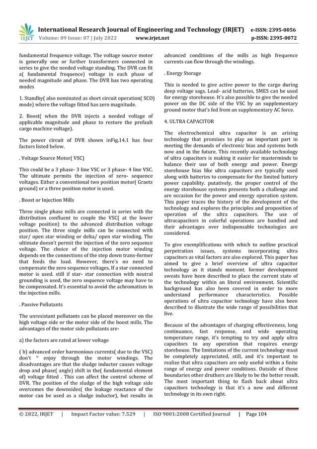 POWER QUALITY IMPROVEMENT OF DISTRIBUTION GRID USING ULTRA CAPACITOR INTEGRATED DYNAMIC VOLTAGE ...