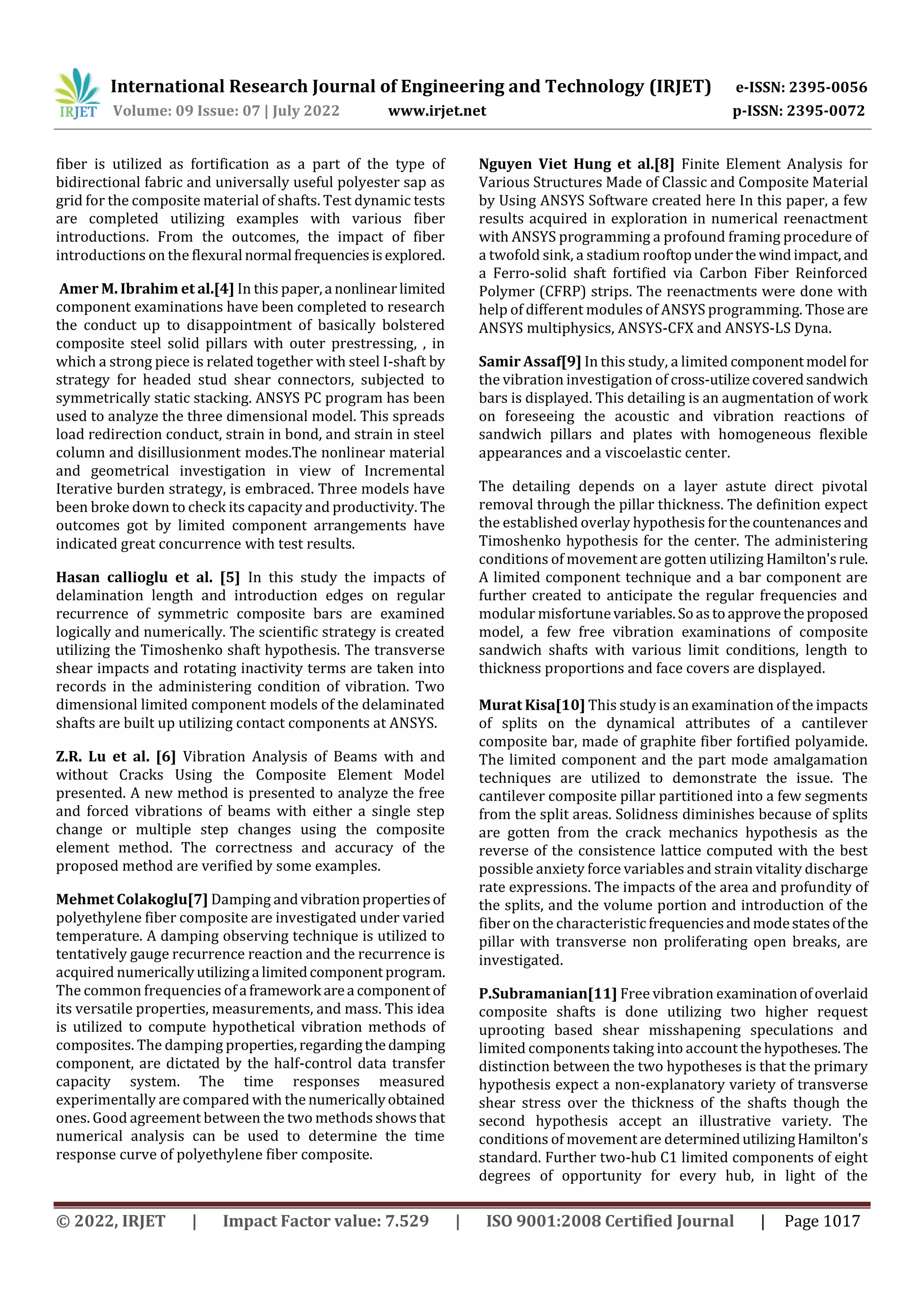REVIEW STATIC AND DYNAMIC ANALYSIS OF A LAMINATED COMPOSITE BEAM | PDF