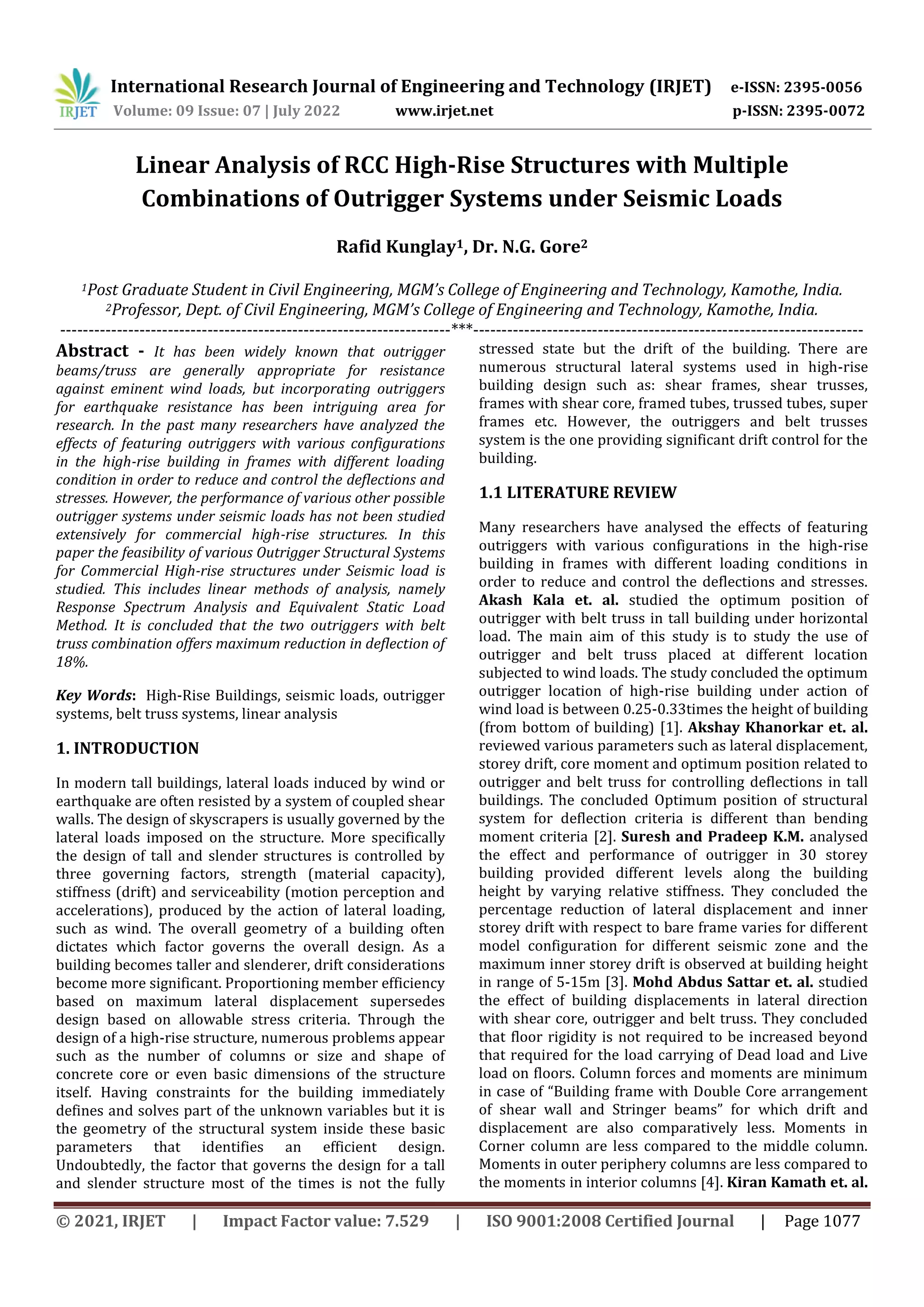 Linear Analysis of RCC High-Rise Structures with Multiple Combinations of Outrigger Systems ...