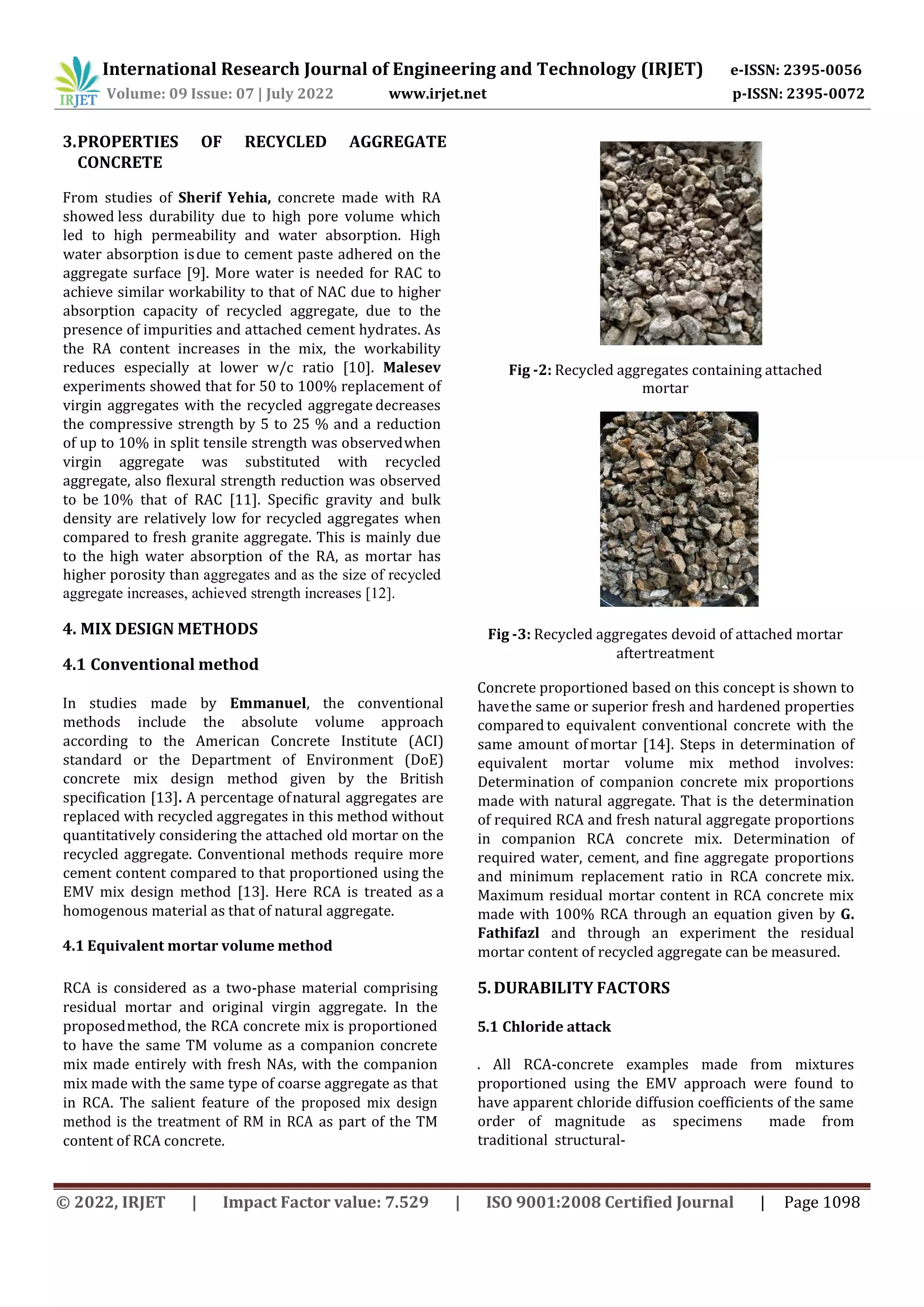 Durability of Recycled Aggregate Concrete with Conventional and Equivalent Mortar Volume Method ...