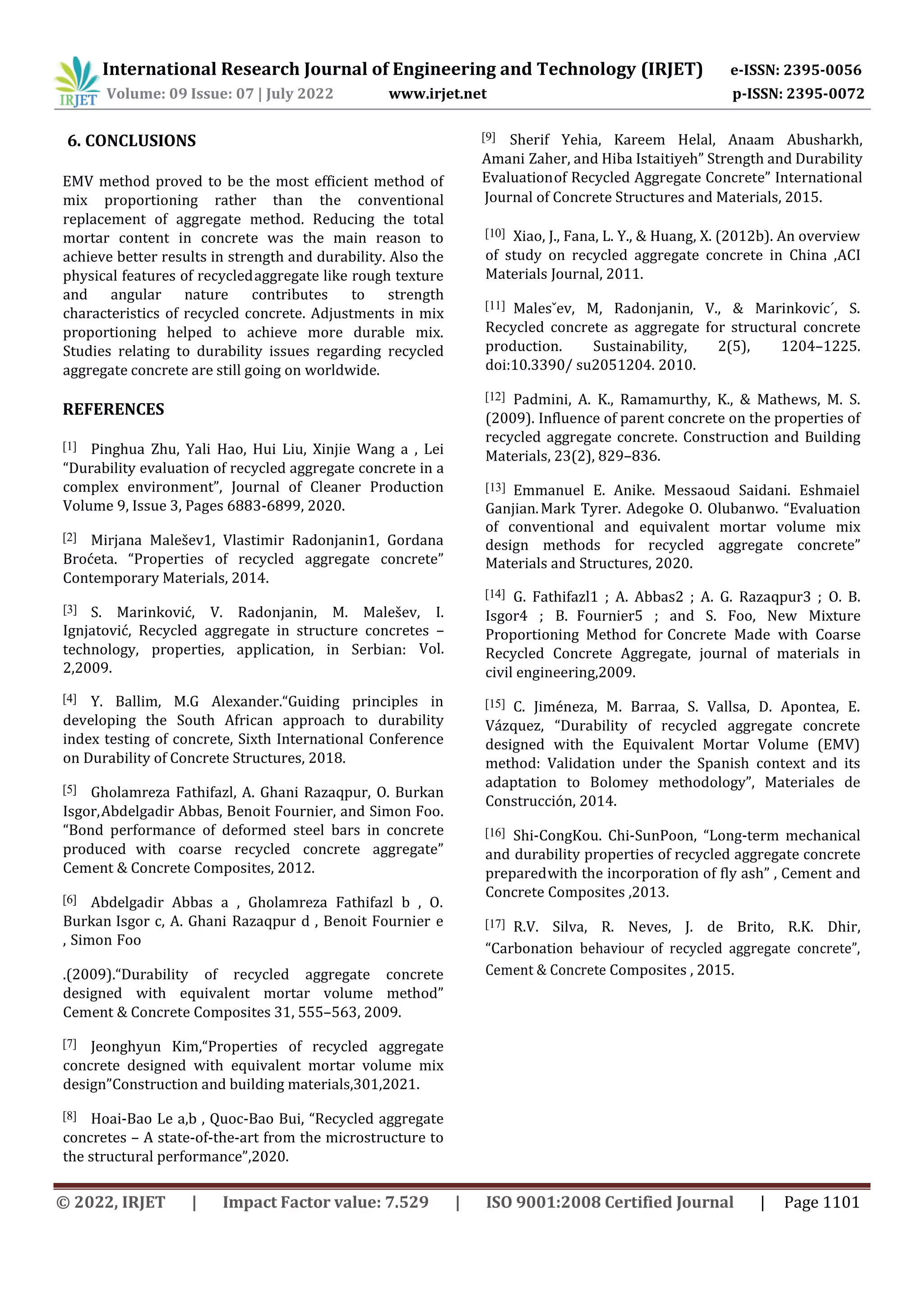 Durability of Recycled Aggregate Concrete with Conventional and Equivalent Mortar Volume Method ...