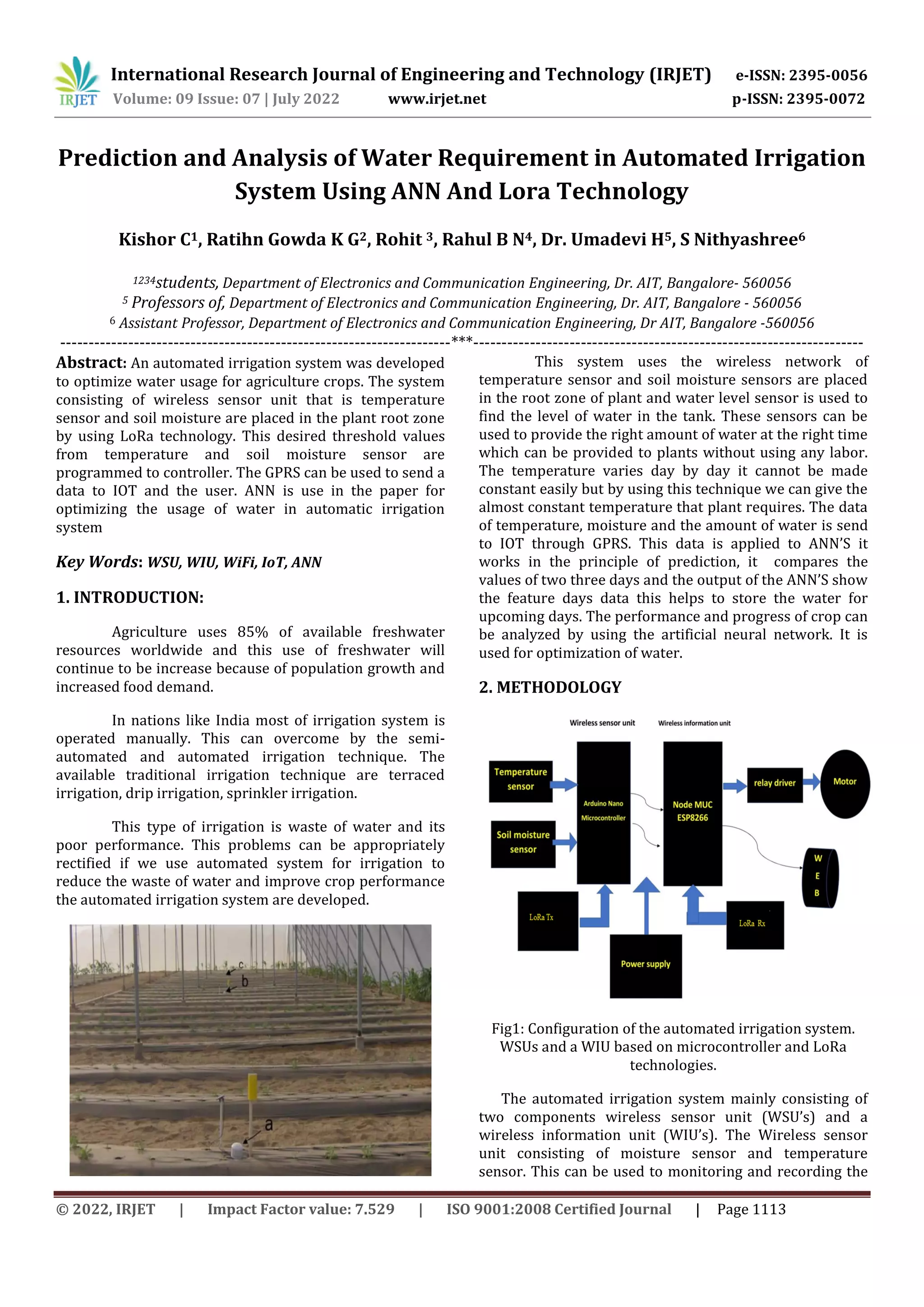 Prediction and Analysis of Water Requirement in Automated Irrigation ...