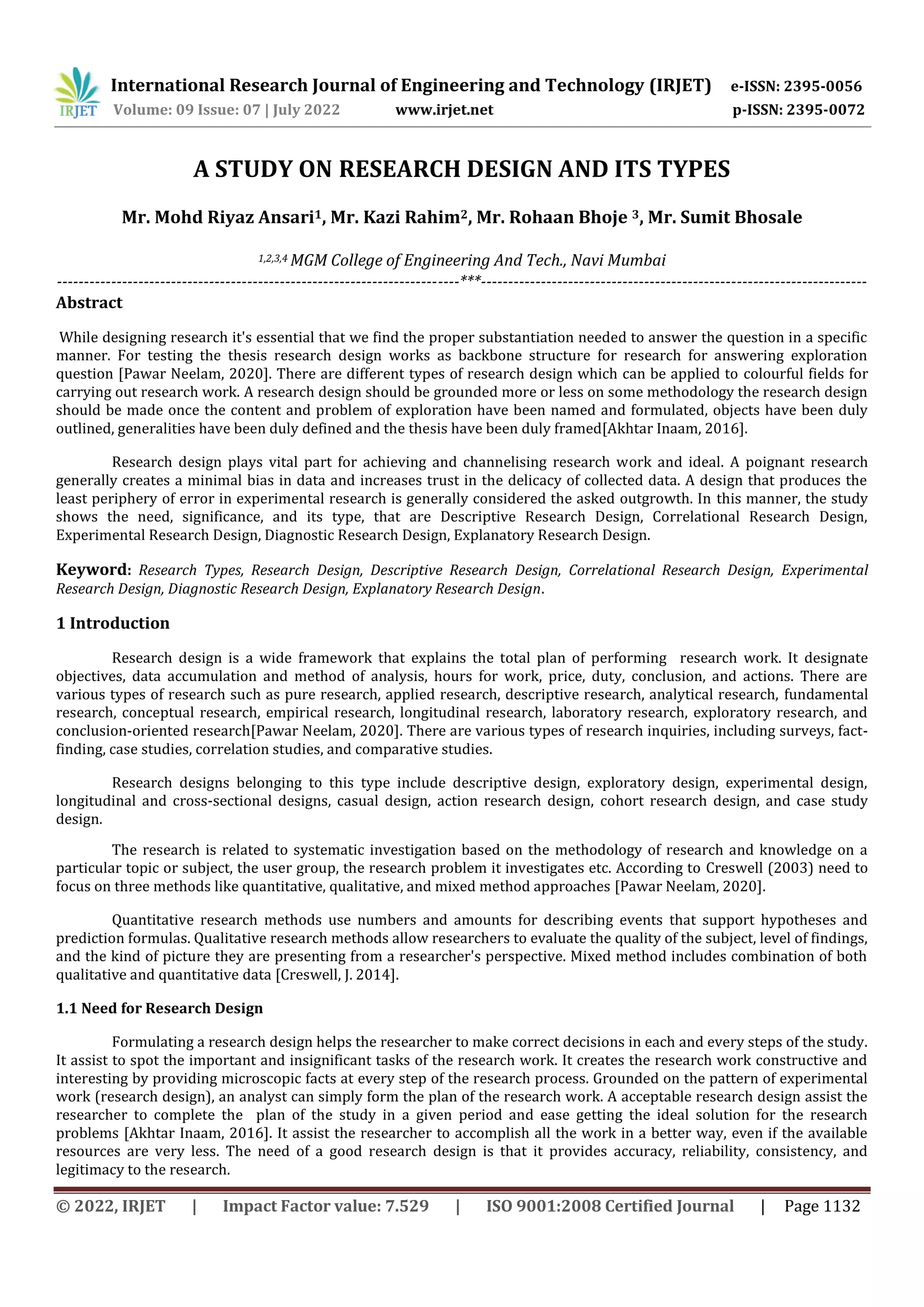 A STUDY ON RESEARCH DESIGN AND ITS TYPES | PDF | Science