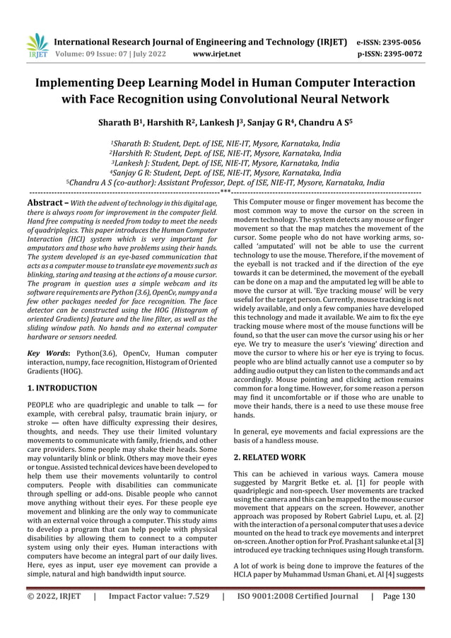 Implementing Deep Learning Model In Human Computer Interaction With