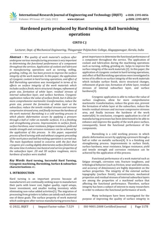 Hardened parts produced by Hard turning & Ball burnishing operations | PDF | Woodworking | Arts ...