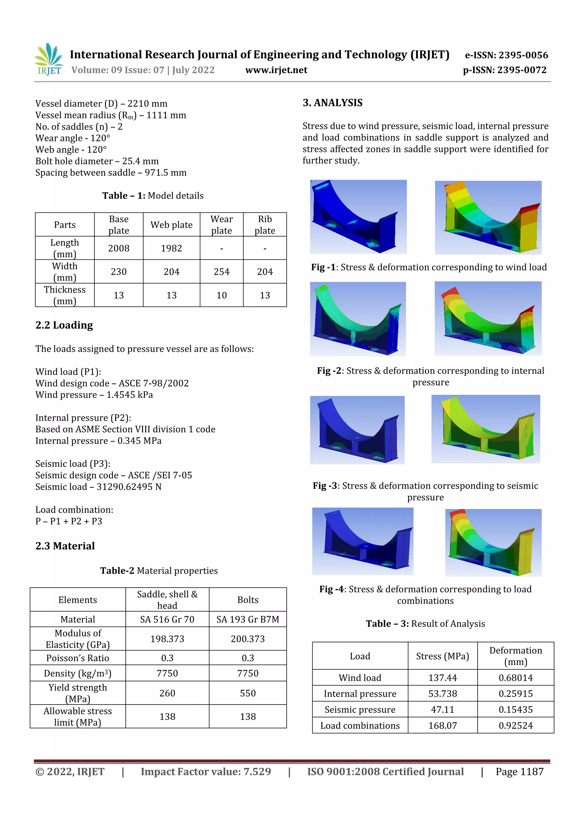 Numerical Analysis of Pressure Vessel Saddle Support Subjected to Various Loading Conditions | PDF