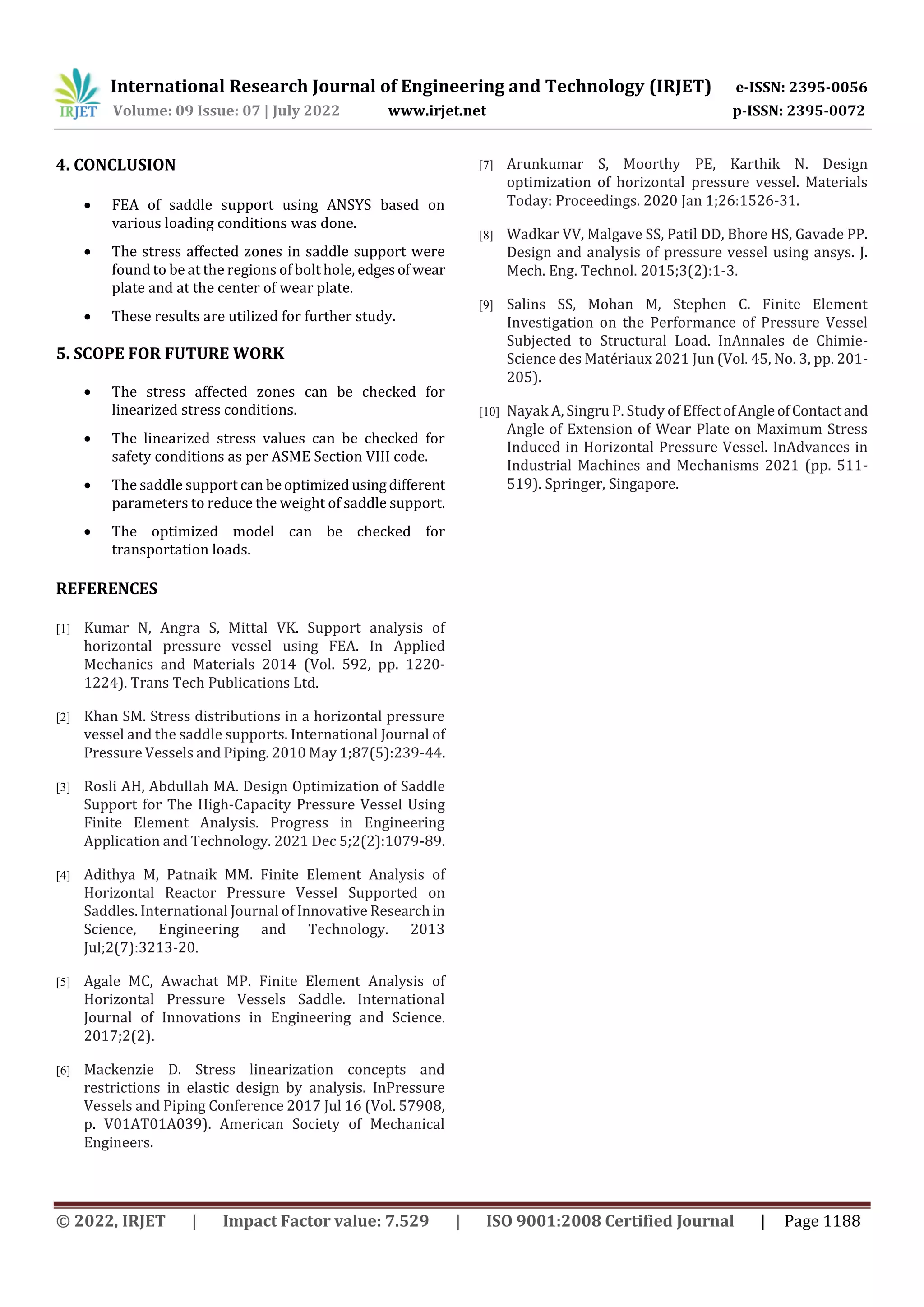 Numerical Analysis of Pressure Vessel Saddle Support Subjected to Various Loading Conditions | PDF