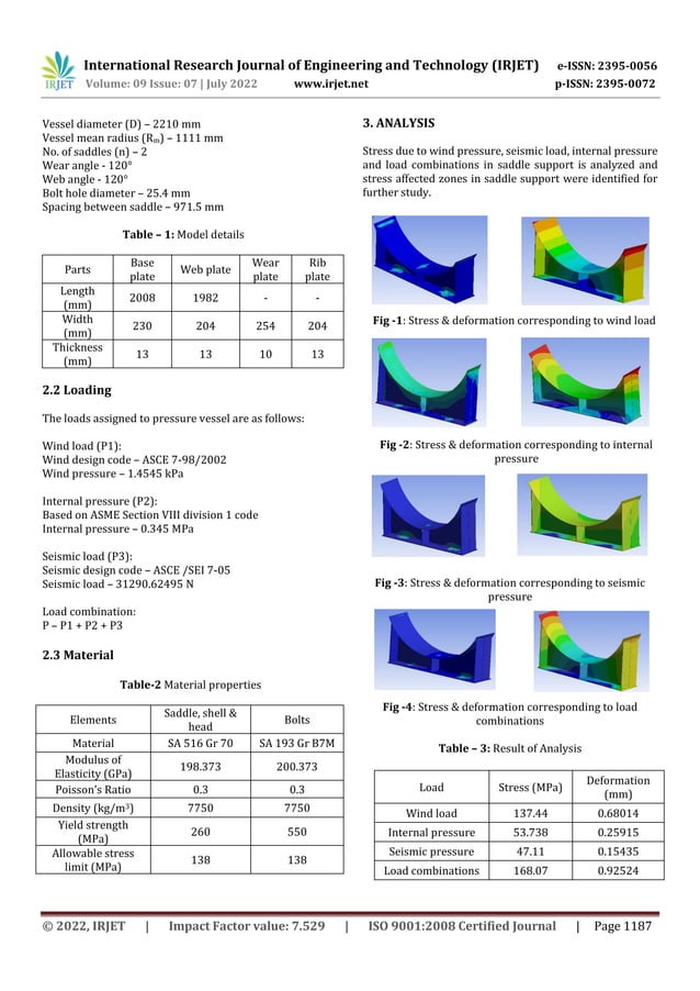 Numerical Analysis of Pressure Vessel Saddle Support Subjected to Various Loading Conditions | PDF