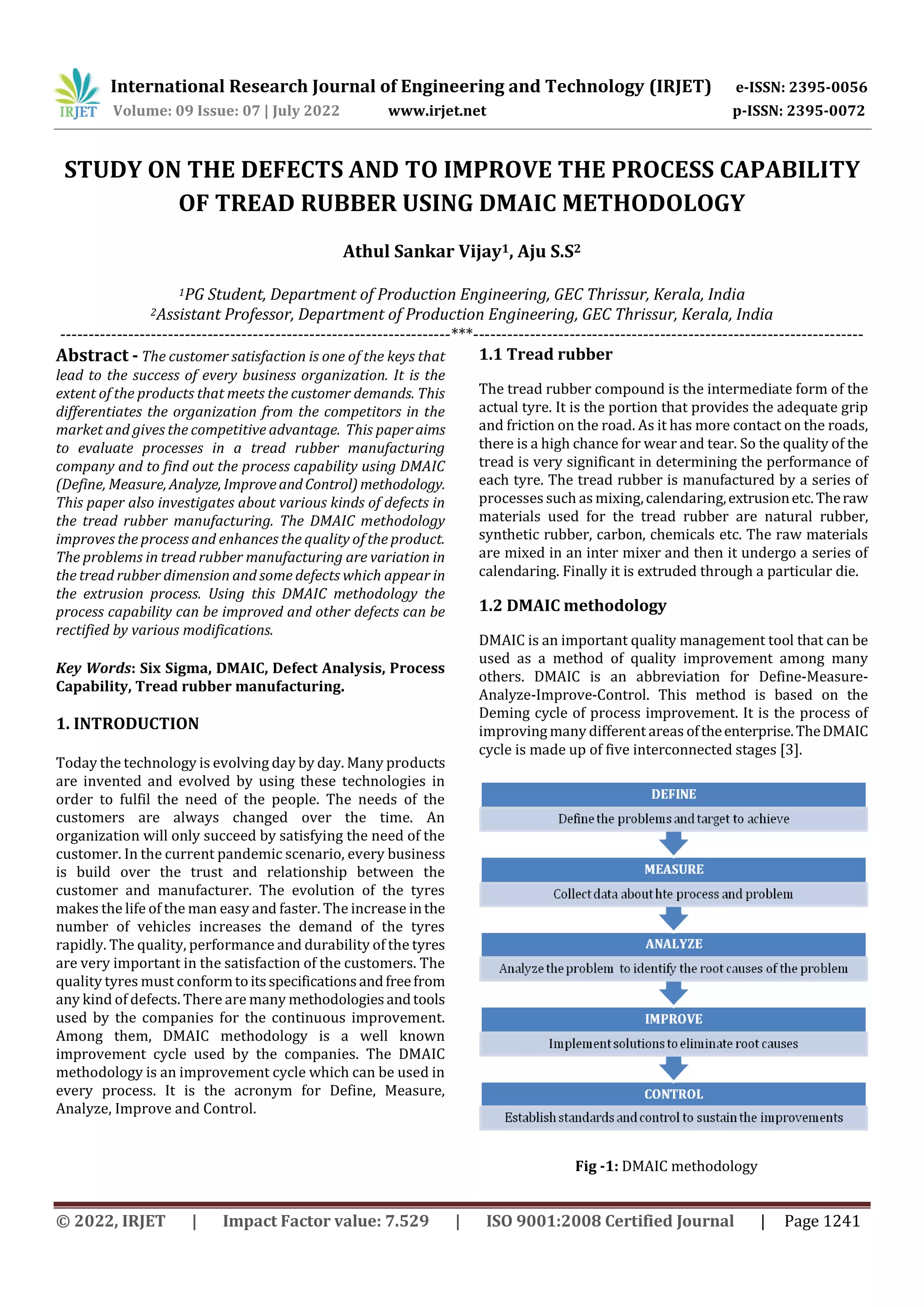 STUDY ON THE DEFECTS AND TO IMPROVE THE PROCESS CAPABILITY OF TREAD ...