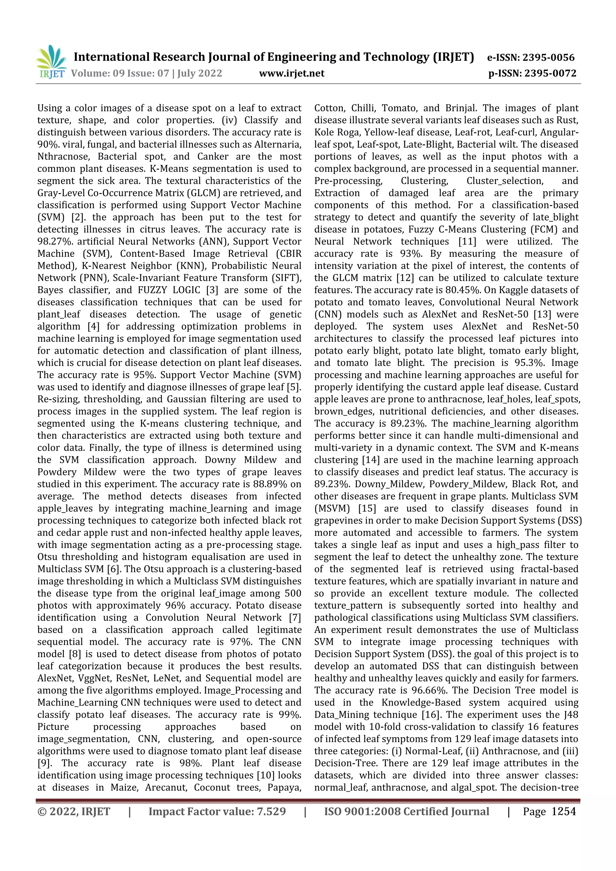 Literature Survey on Recognizing the Plant Leaf Diseases in Digital Images | PDF