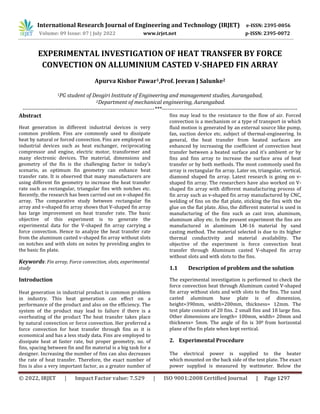 EXPERIMENTAL INVESTIGATION OF HEAT TRANSFER BY FORCE CONVECTION ON ALLUMINIUM CASTED V-SHAPED ...