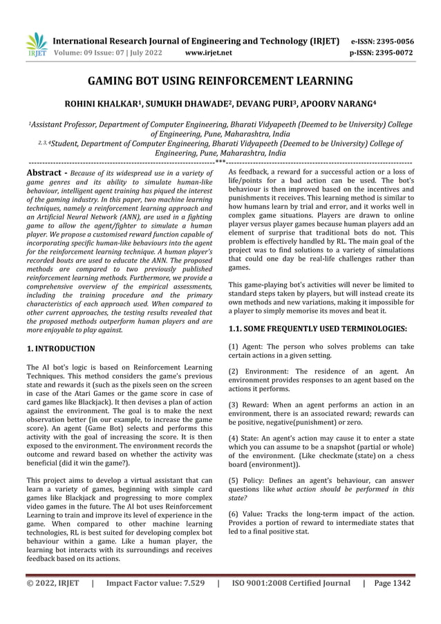 GAMING BOT USING REINFORCEMENT LEARNING | PDF