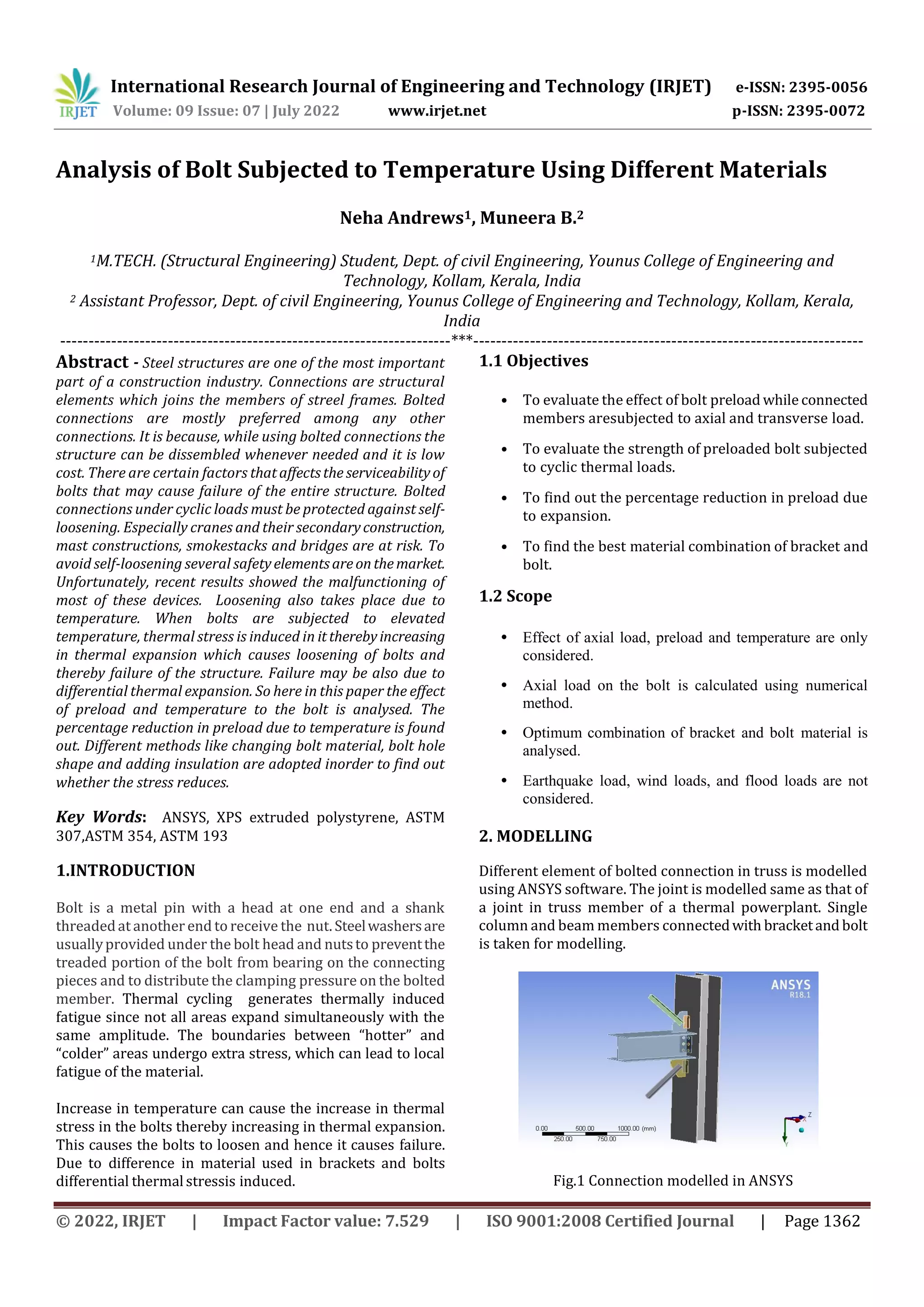 Analysis of Bolt Subjected to Temperature Using Different Materials | PDF