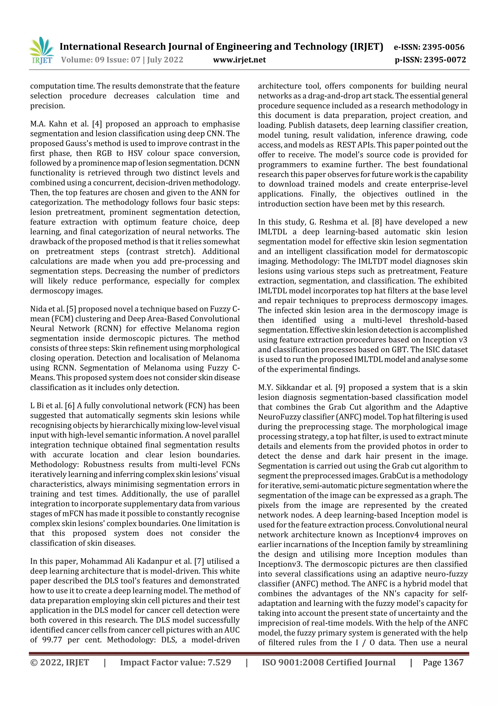 Deep Learning Based Skin Lesion Detection And Classification A Review