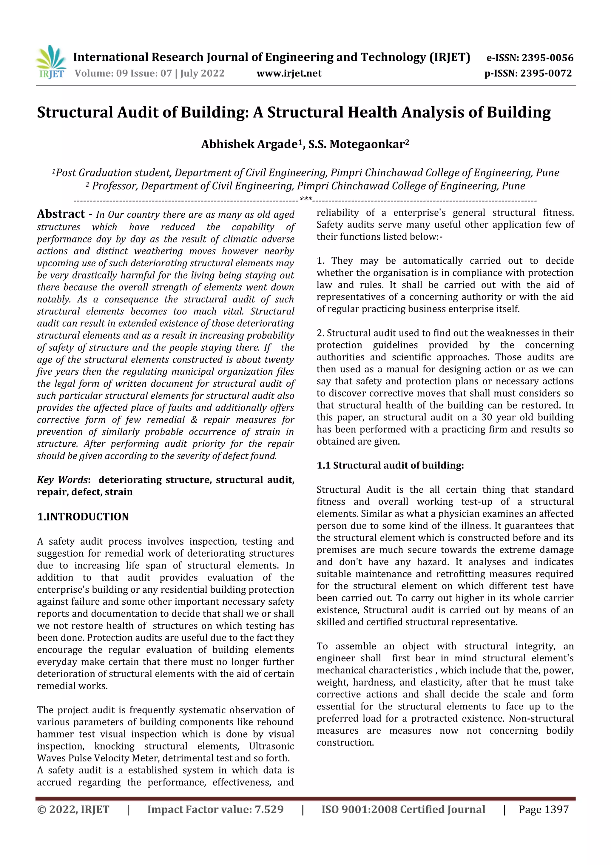 Structural Audit of Building: A Structural Health Analysis of Building | PDF