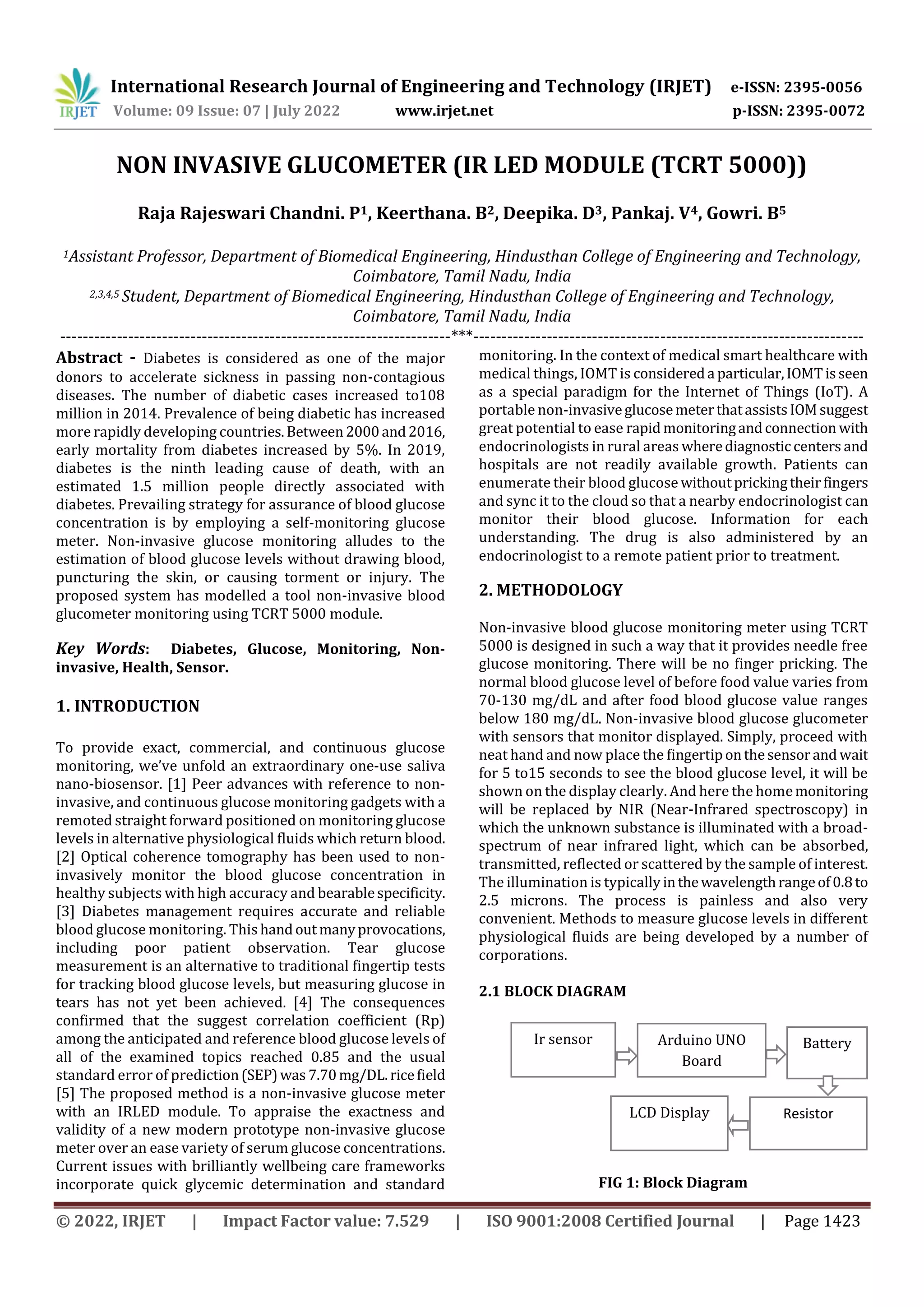 NON INVASIVE GLUCOMETER (IR LED MODULE (TCRT 5000)) | PDF