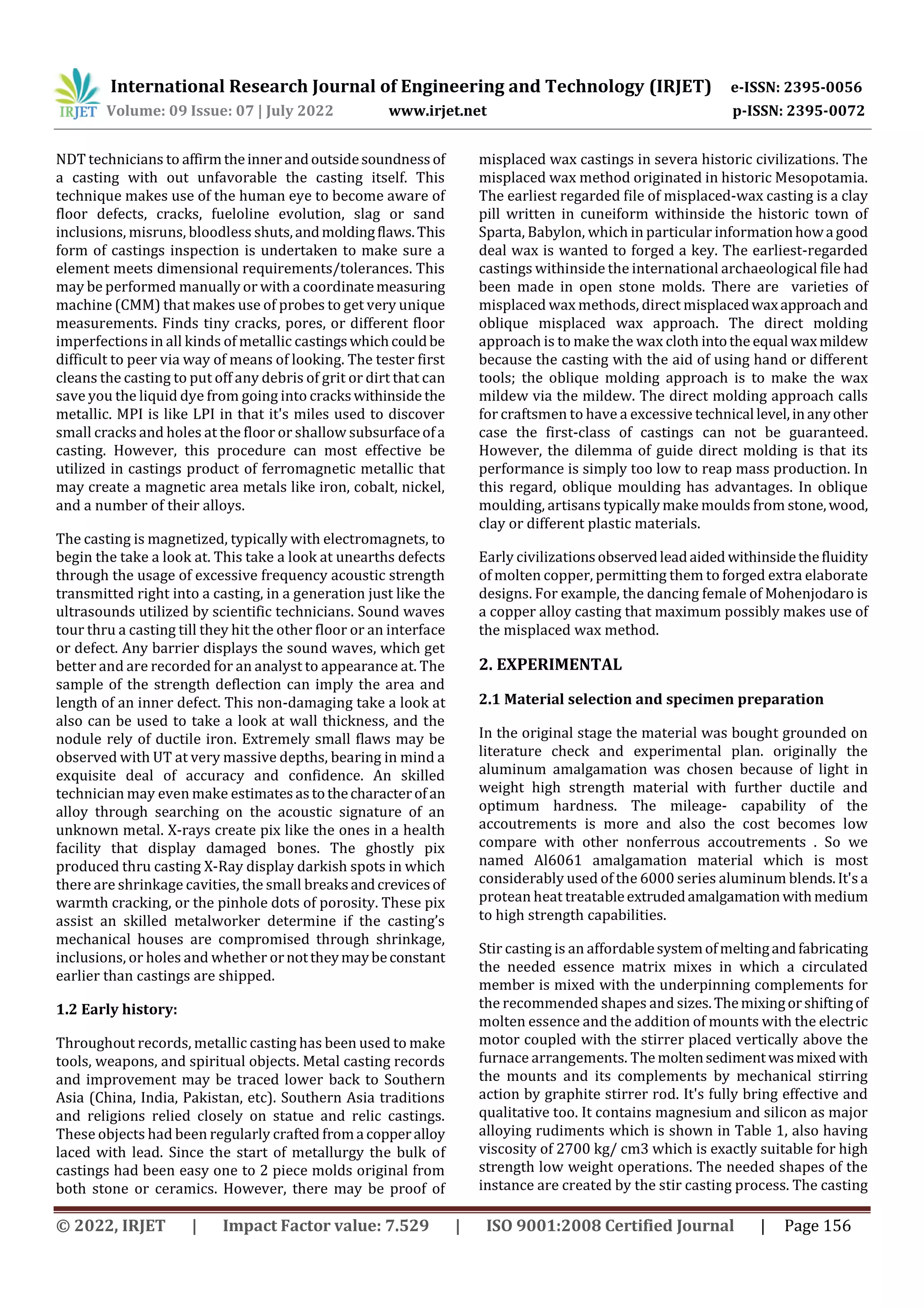 Inspection and Testing Methods in Casting. | PDF