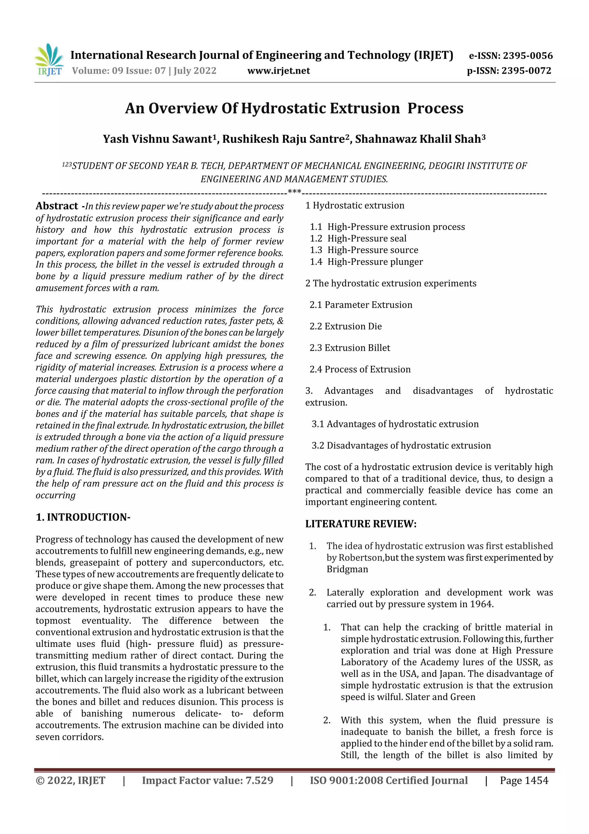 An Overview Of Hydrostatic Extrusion Process | PDF