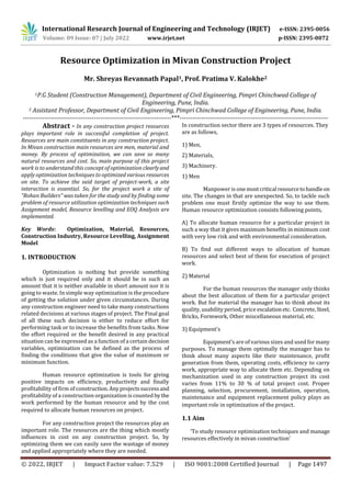 Resource Optimization in Mivan Construction Project | PDF