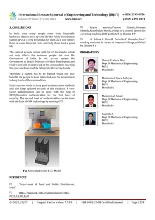 Design and Fabrication of Single Window Automatic Vending Machine for APL/BPL Ration Card ...