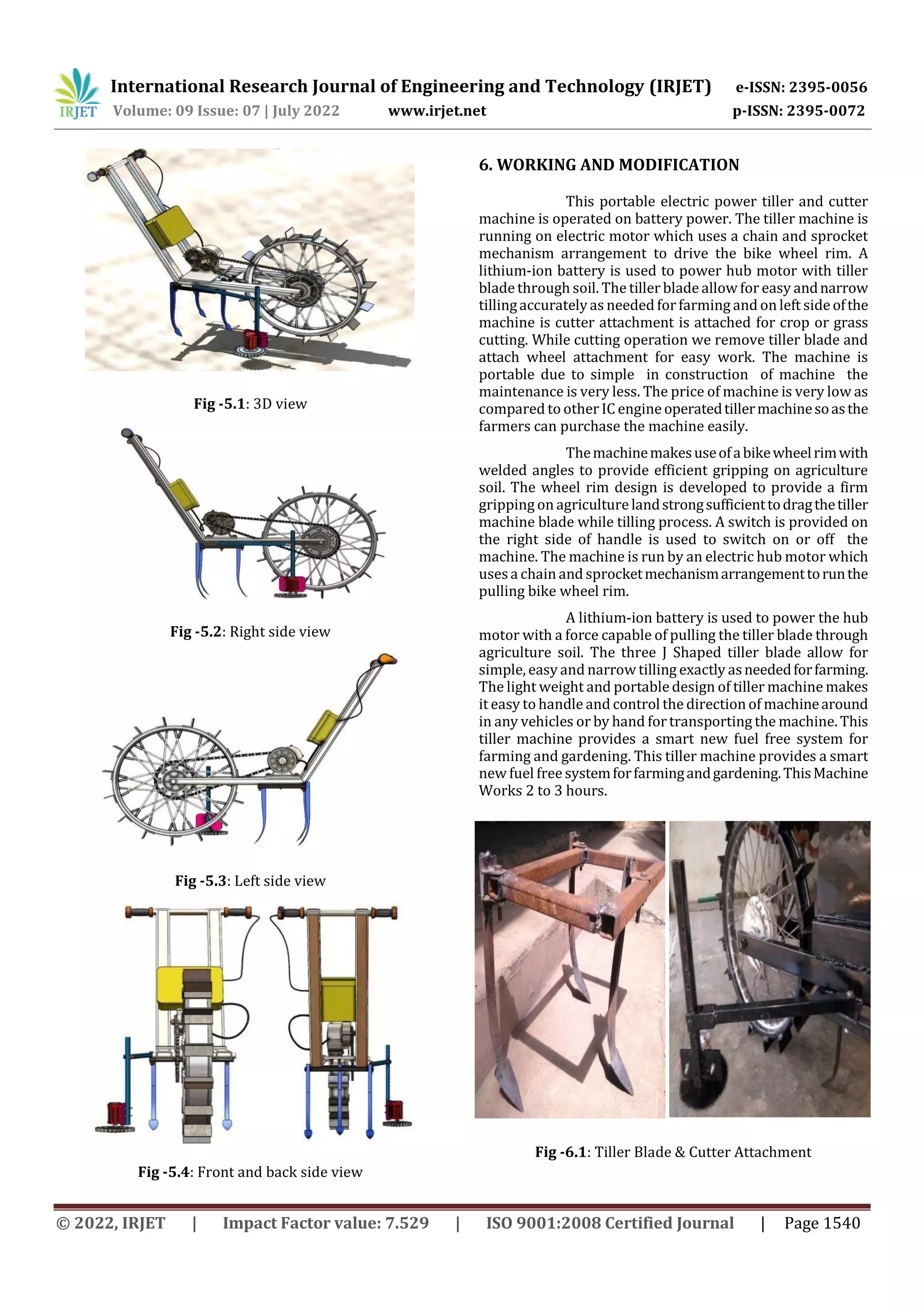 Design and Fabrication of Portable Electric Tiller and Cutter Machine | PDF