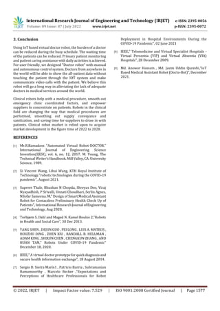 IOT Virtual Doctor Robot for Online Doctor Consultation of Patient Healthcare & Telemedicine | PDF