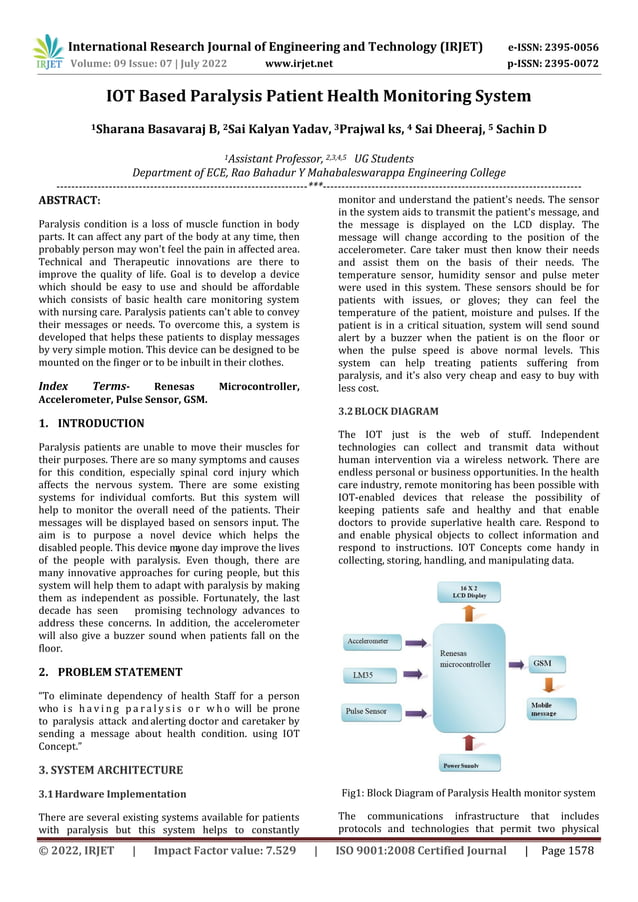 IOT Based Paralysis Patient Health Monitoring System | PDF