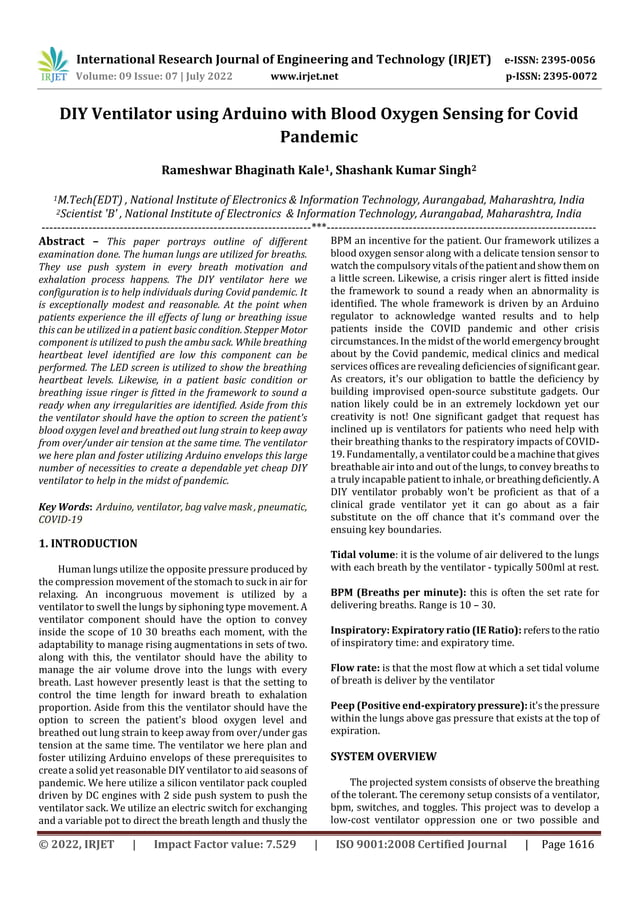 DIY Ventilator using Arduino with Blood Oxygen Sensing for Covid ...