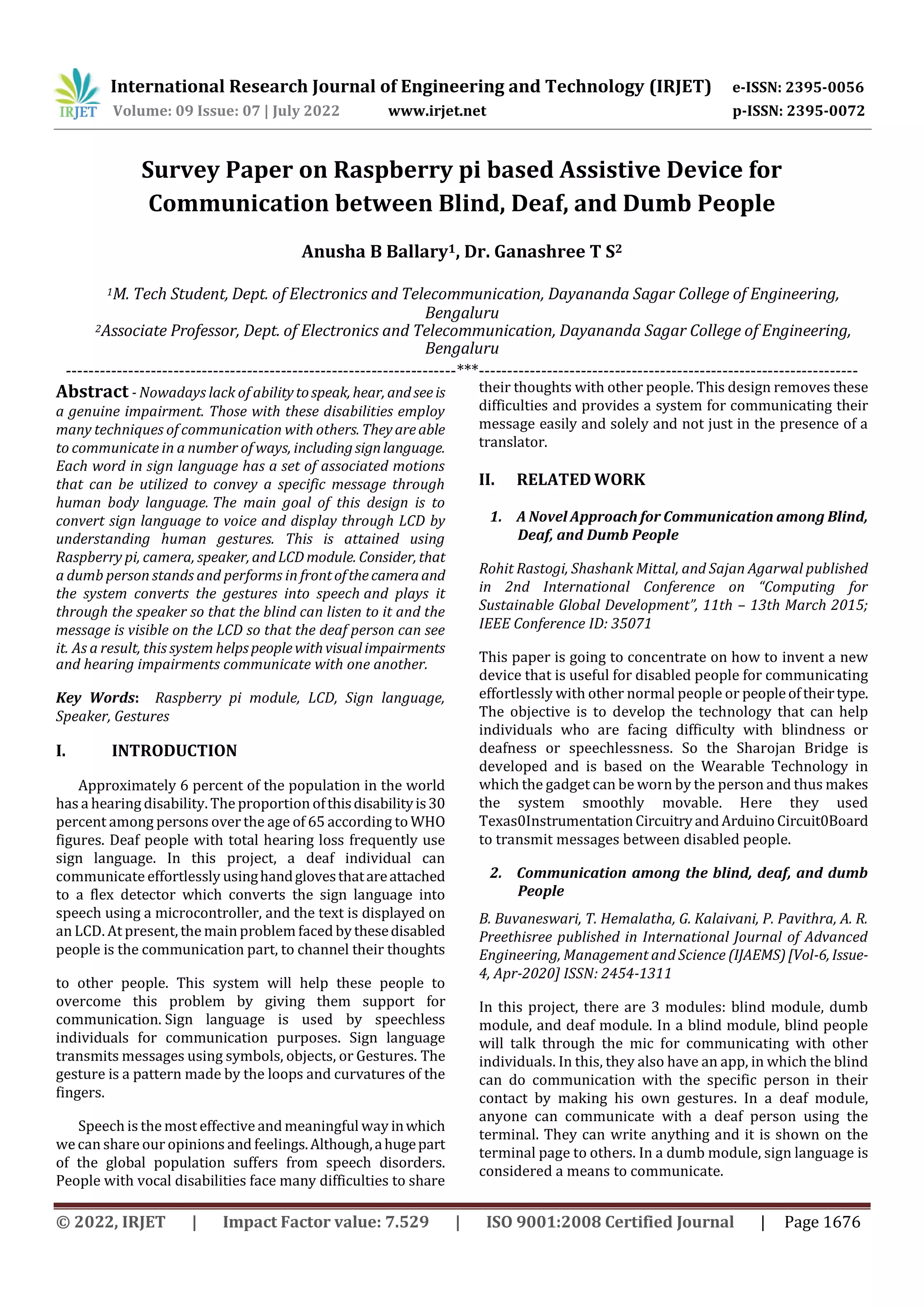 Survey Paper on Raspberry pi based Assistive Device for Communication ...