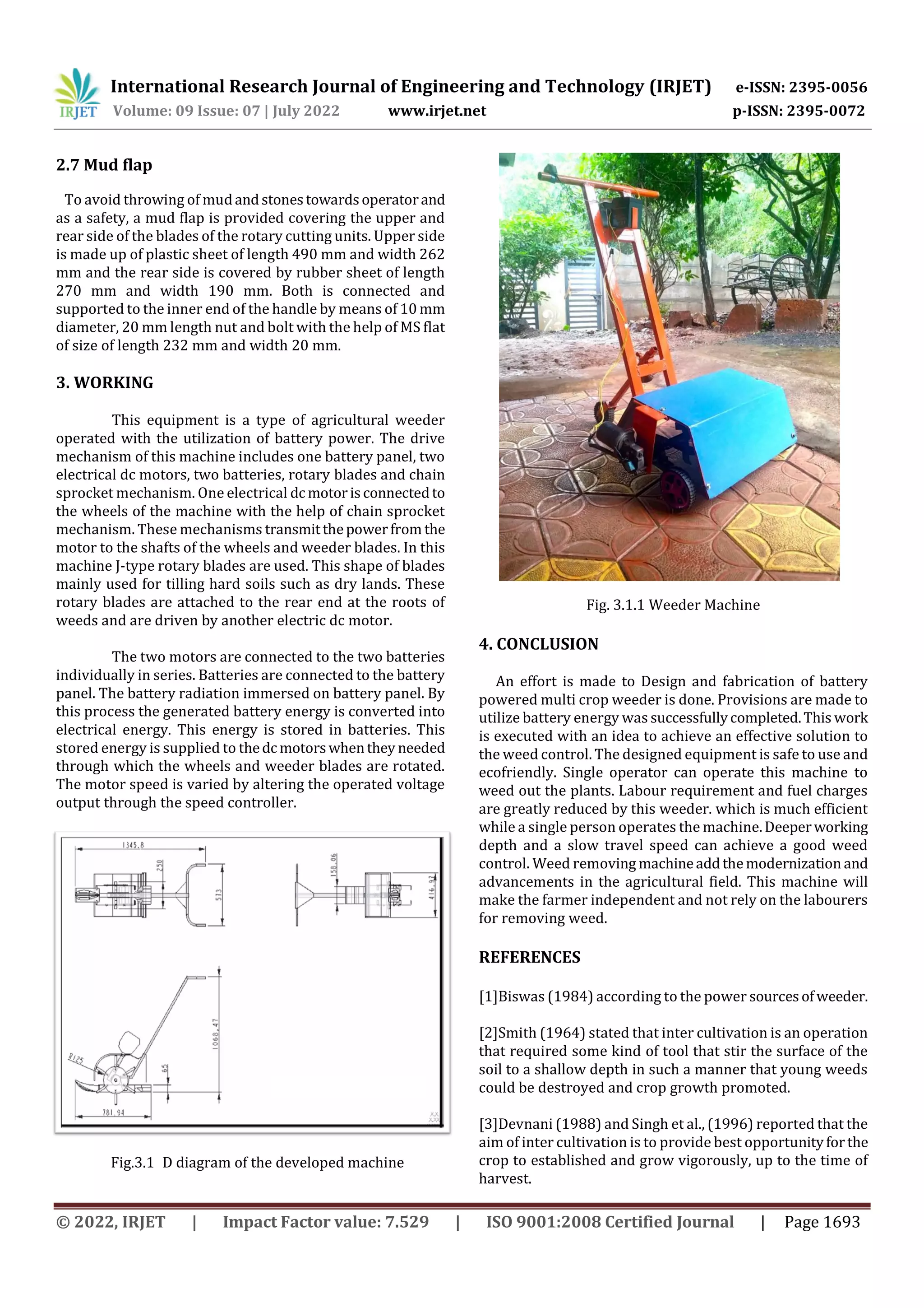 DESIGN AND FABRICATION OF BATTERY OPERATED MULTICROP WEEDER MACHINE | PDF