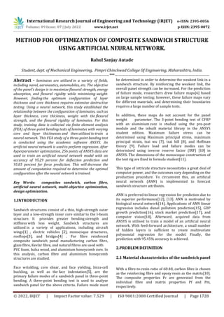 METHOD FOR OPTIMIZATION OF COMPOSITE SANDWICH STRUCTURE USING ARTIFICIAL NEURAL NETWORK | PDF
