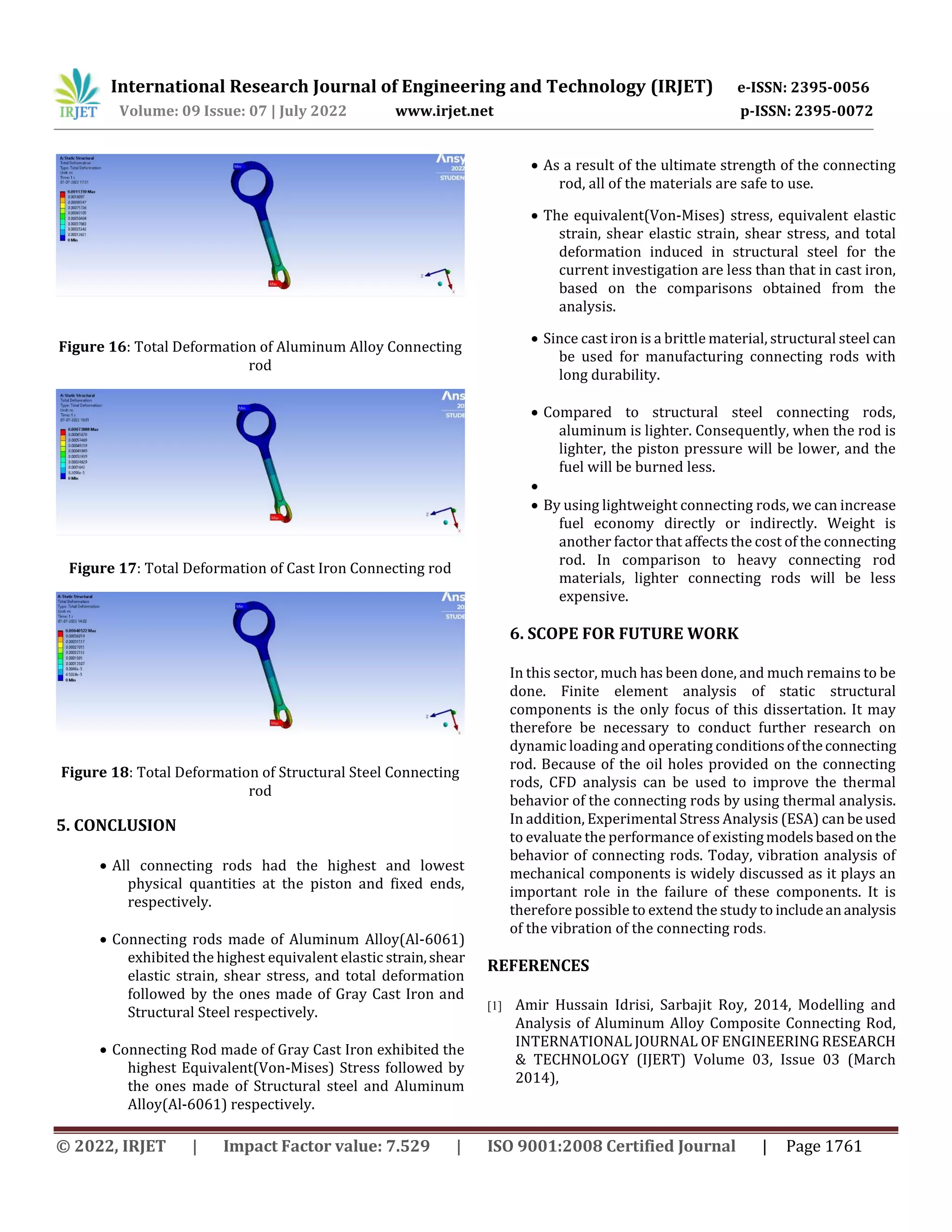 Material Comparison for a Two-Wheeler Connecting Rod using Finite Element Analysis(FEA) | PDF