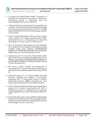 Material Comparison for a Two-Wheeler Connecting Rod using Finite Element Analysis(FEA) | PDF