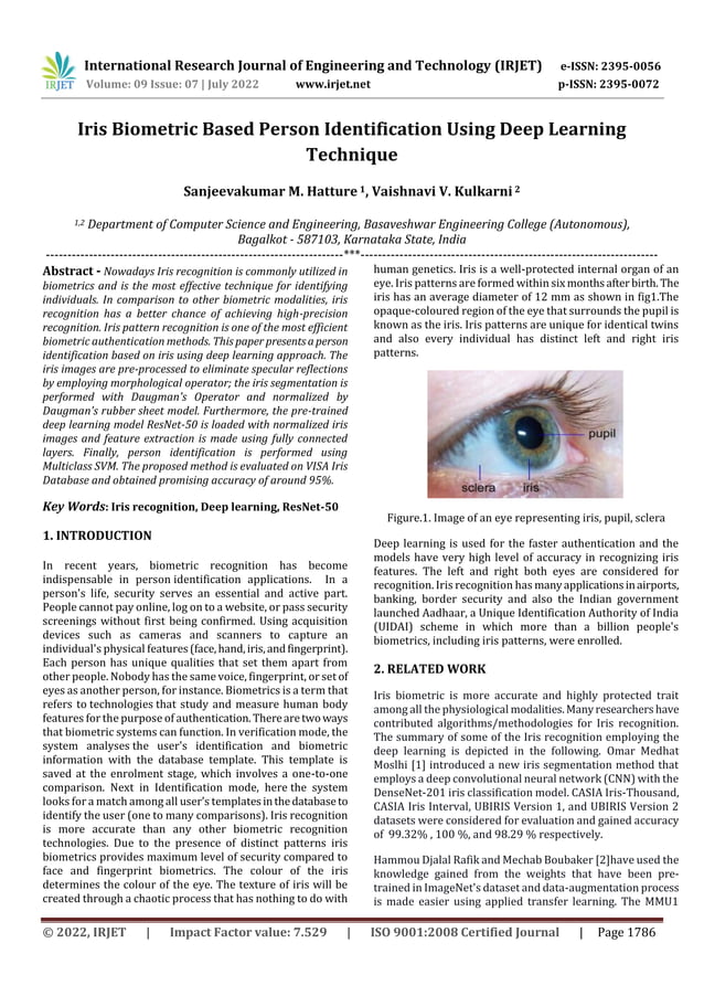 Iris Biometric Based Person Identification Using Deep Learning Technique | PDF