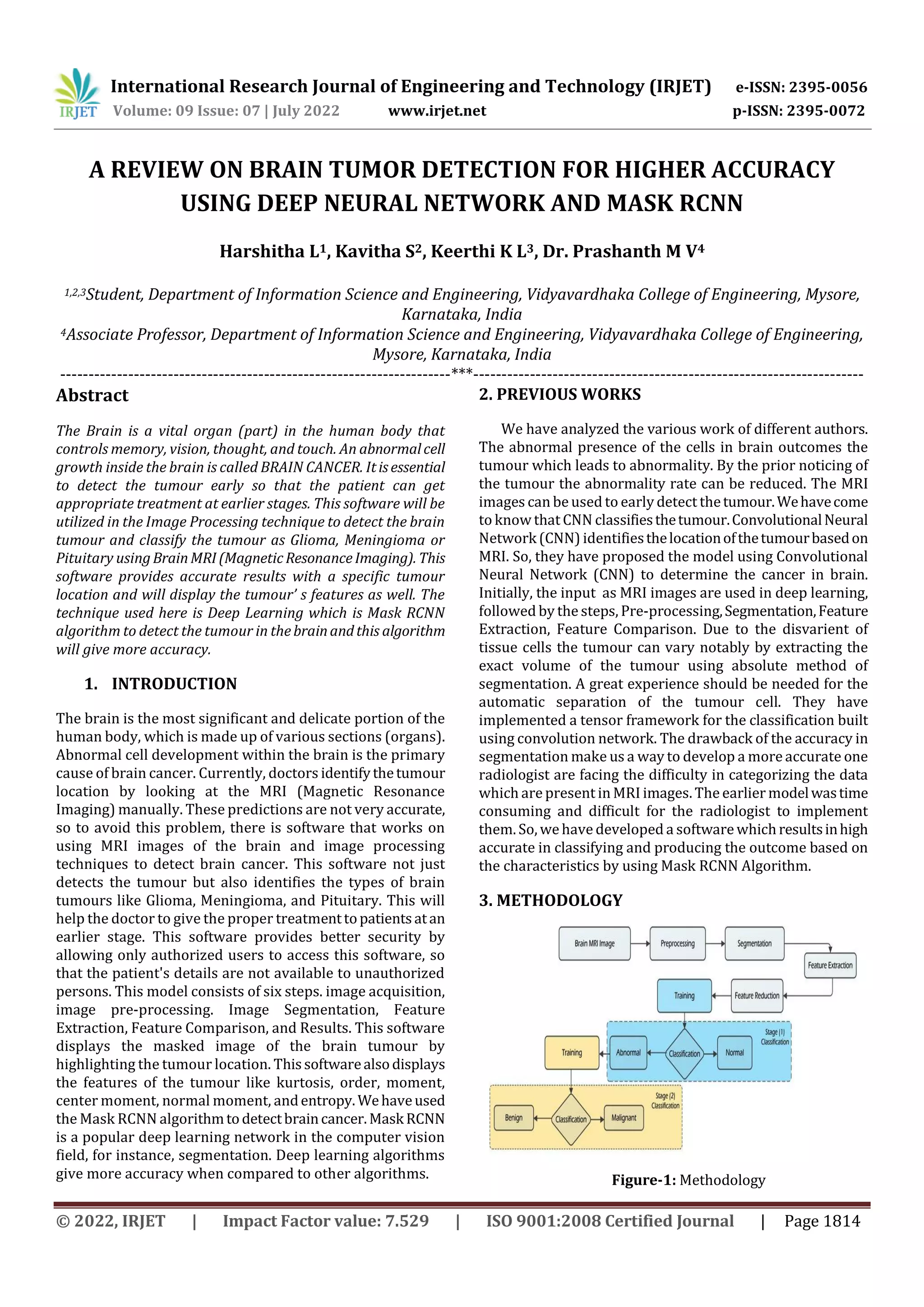 A Review On Brain Tumor Detection For Higher Accuracy Using Deep Neural Network And Mask Rcnn Pdf