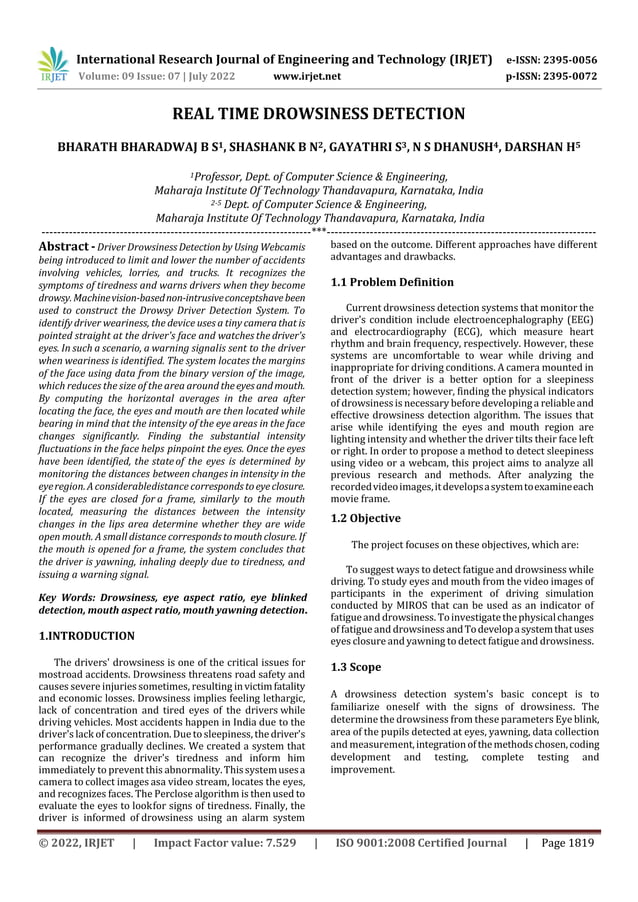 REAL TIME DROWSINESS DETECTION | PDF