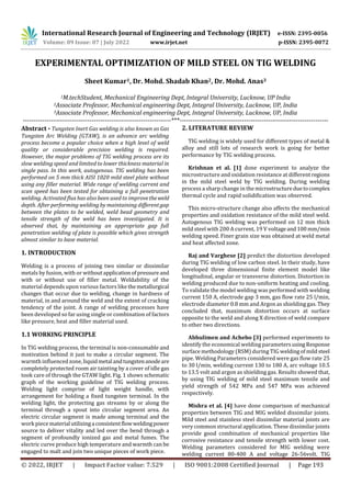 EXPERIMENTAL OPTIMIZATION OF MILD STEEL ON TIG WELDING | PDF
