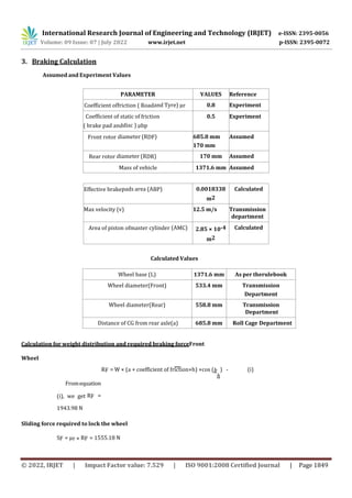 Design and Analysis of Braking and Steering of a Go-Kart | PDF