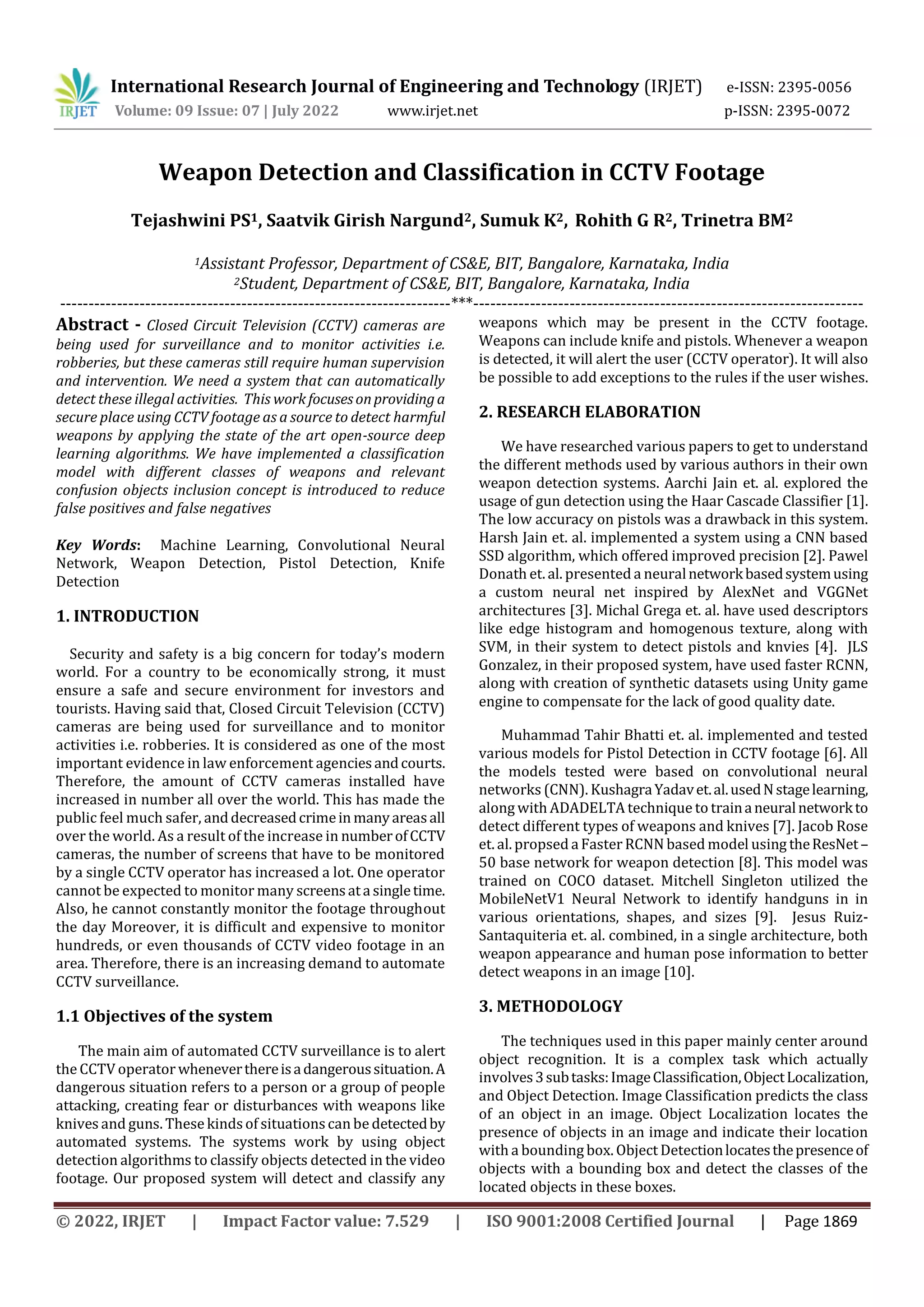 Weapon Detection and Classification in CCTV Footage | PDF