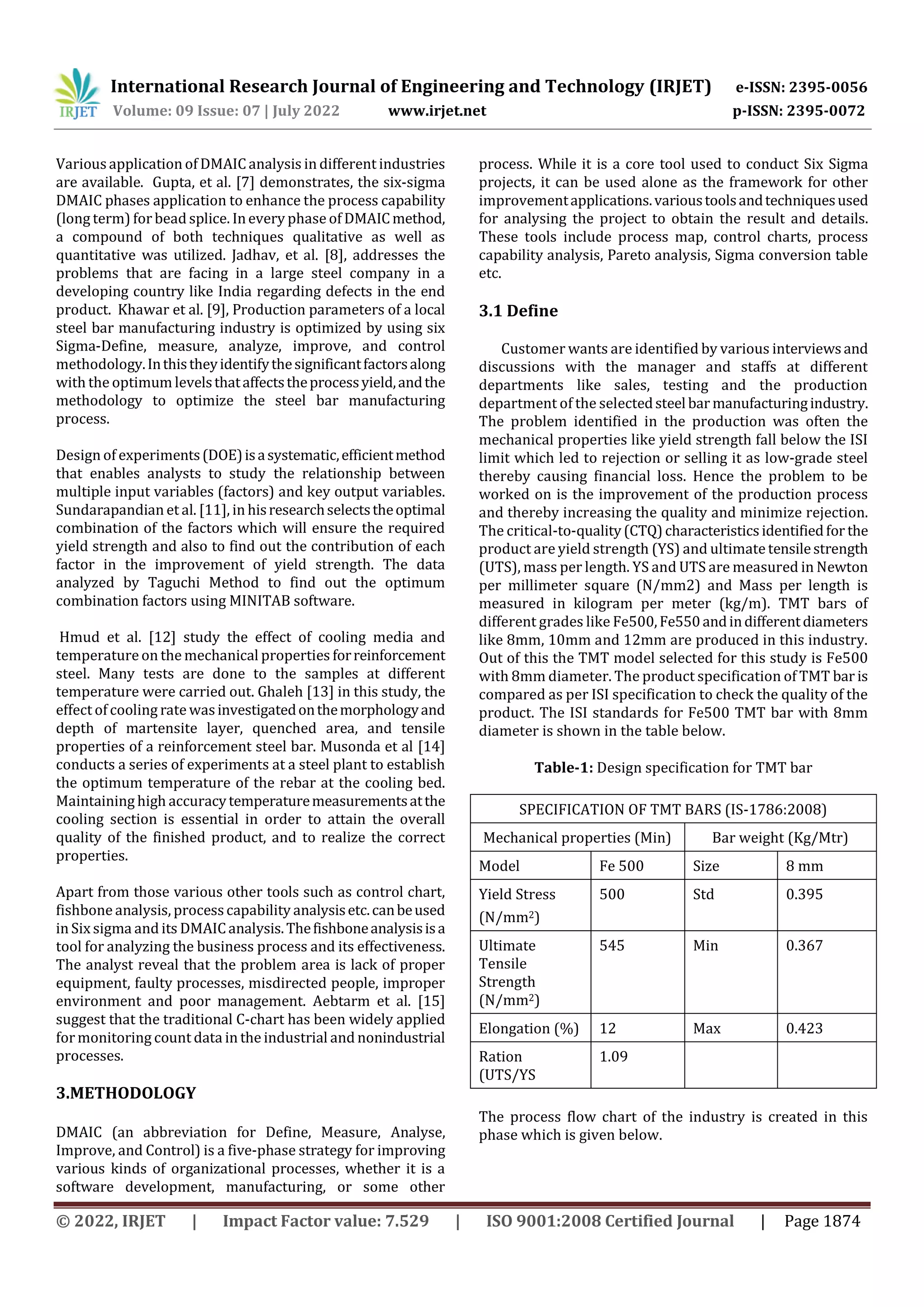 PROCESS OPTIMIZATION IN STEEL INDUSTRY USING DMAIC ANALYSIS | PDF
