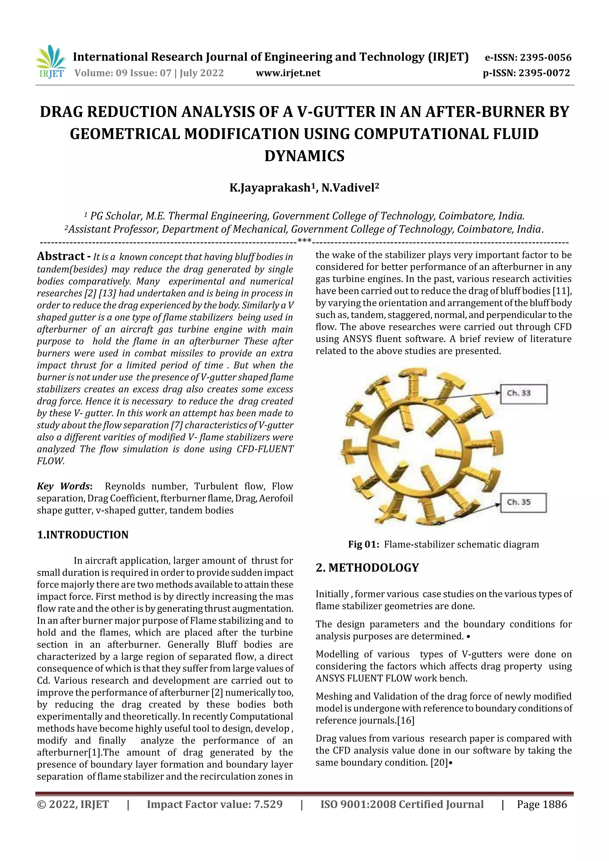 DRAG REDUCTION ANALYSIS OF A V-GUTTER IN AN AFTER-BURNER BY GEOMETRICAL ...