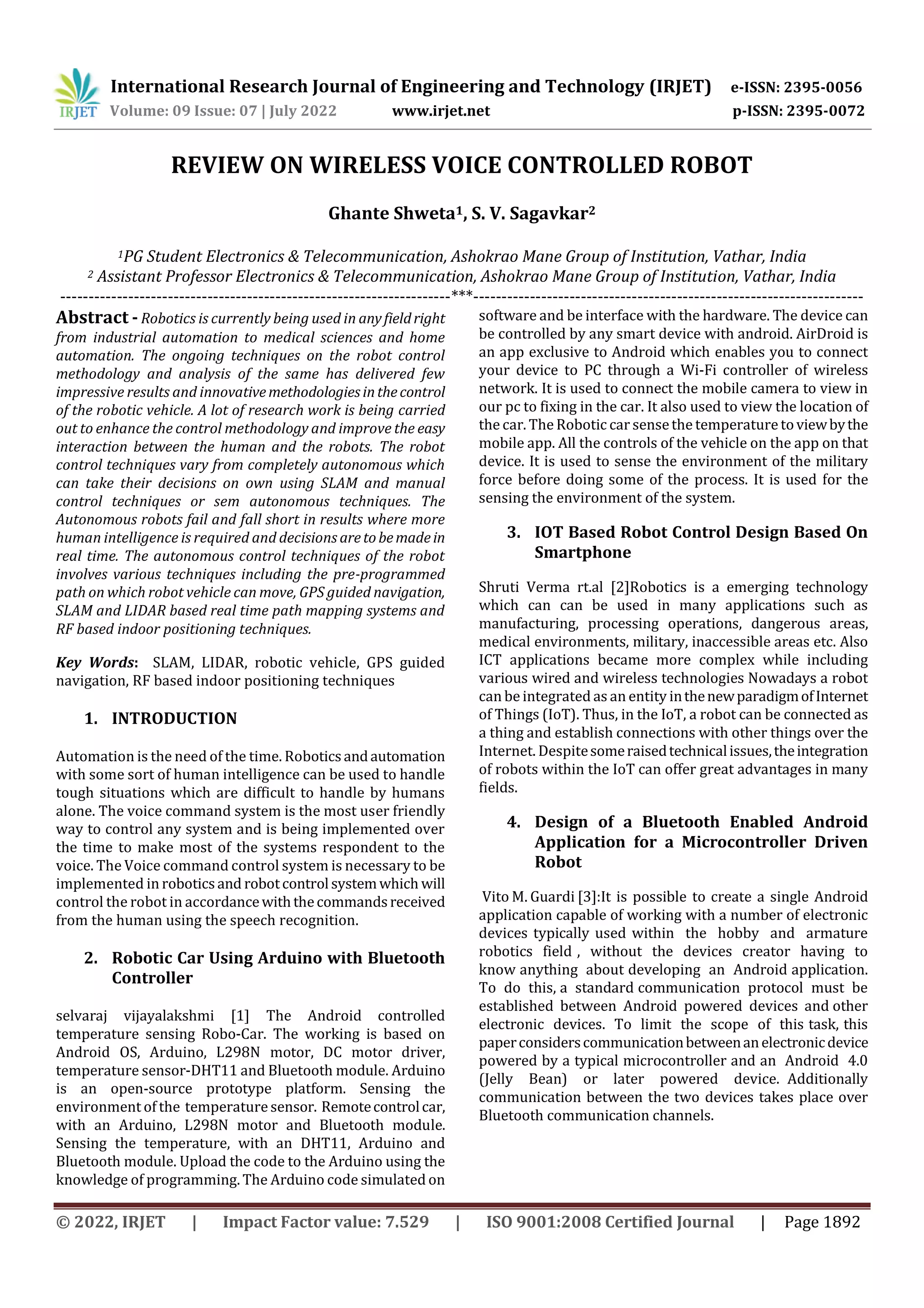 REVIEW ON WIRELESS VOICE CONTROLLED ROBOT | PDF | Operating Systems ...