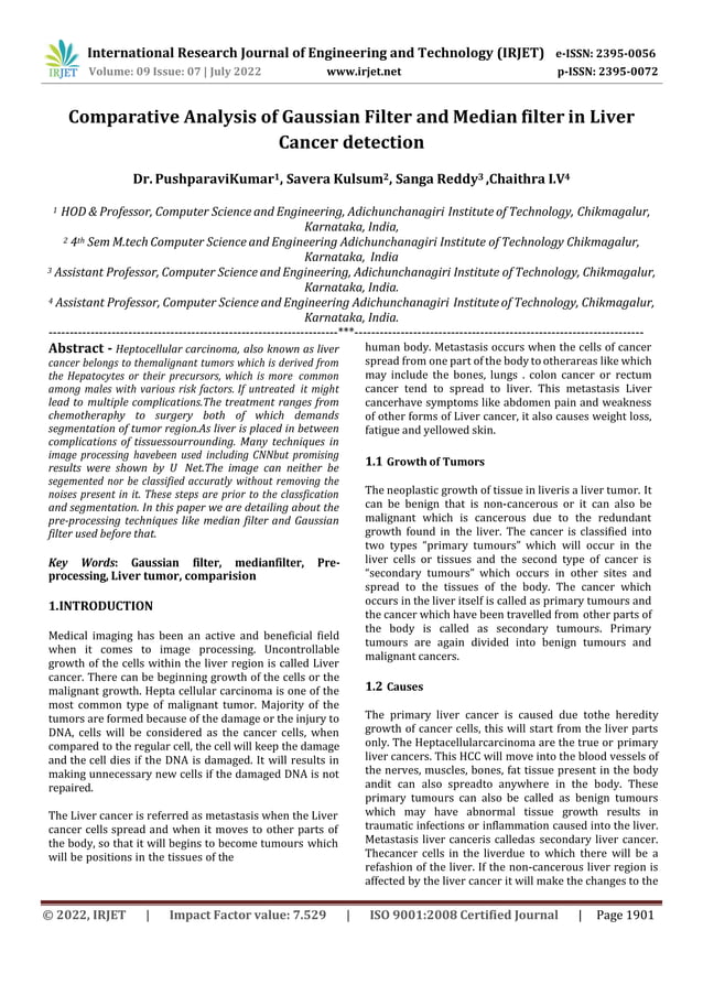 Comparative Analysis Of Gaussian Filter And Median Filter In Liver