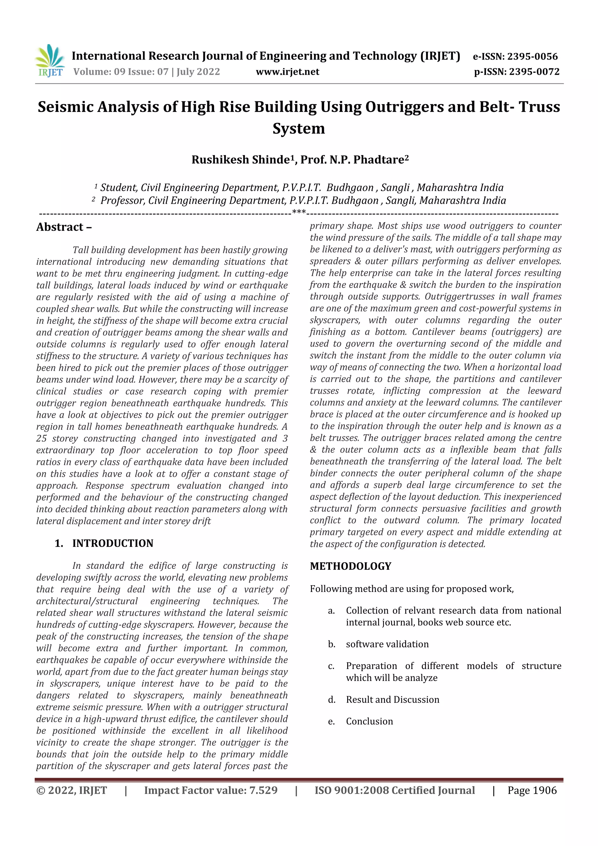 Seismic Analysis of High Rise Building Using Outriggers and Belt- Truss System | PDF