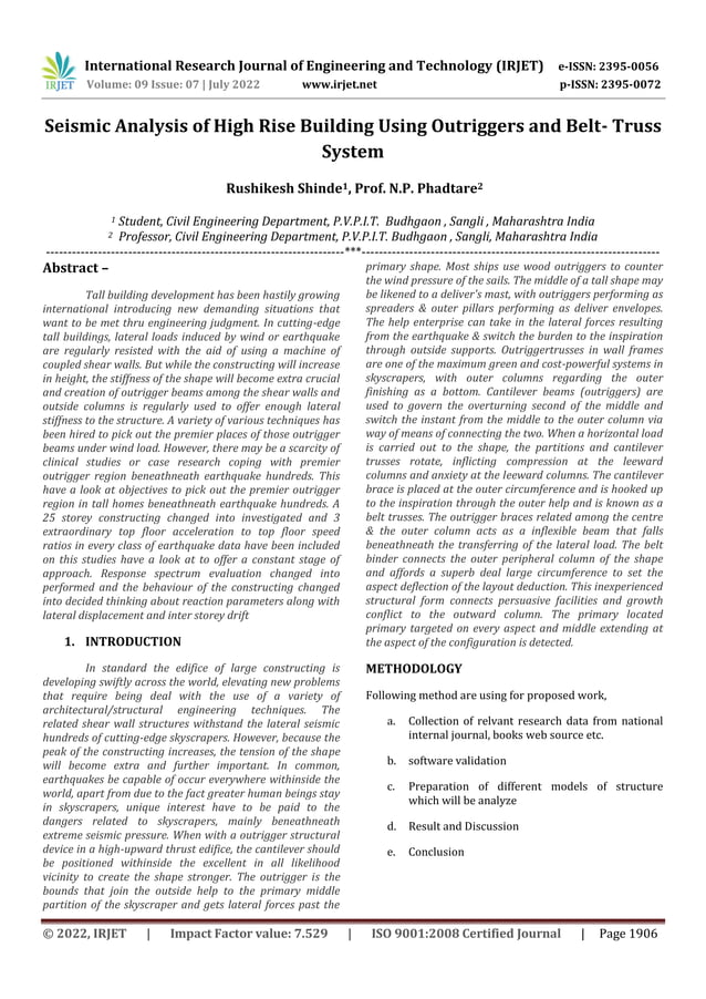 Seismic Analysis of High Rise Building Using Outriggers and Belt- Truss ...
