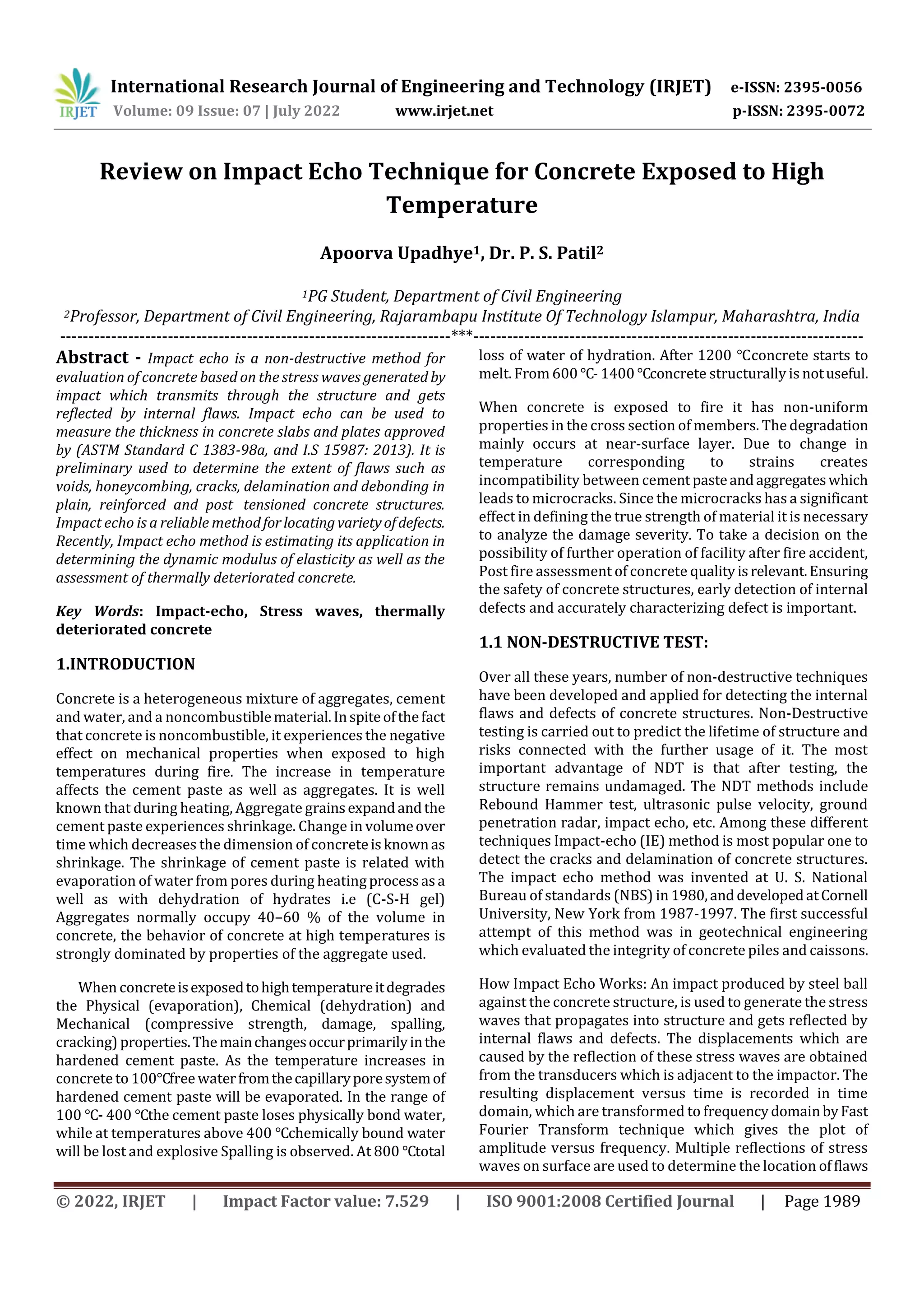Review on Impact Echo Technique for Concrete Exposed to High ...