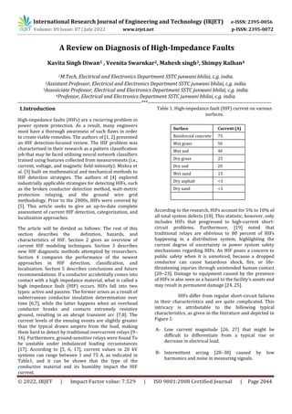 A Review on Diagnosis of High-Impedance Faults | PDF