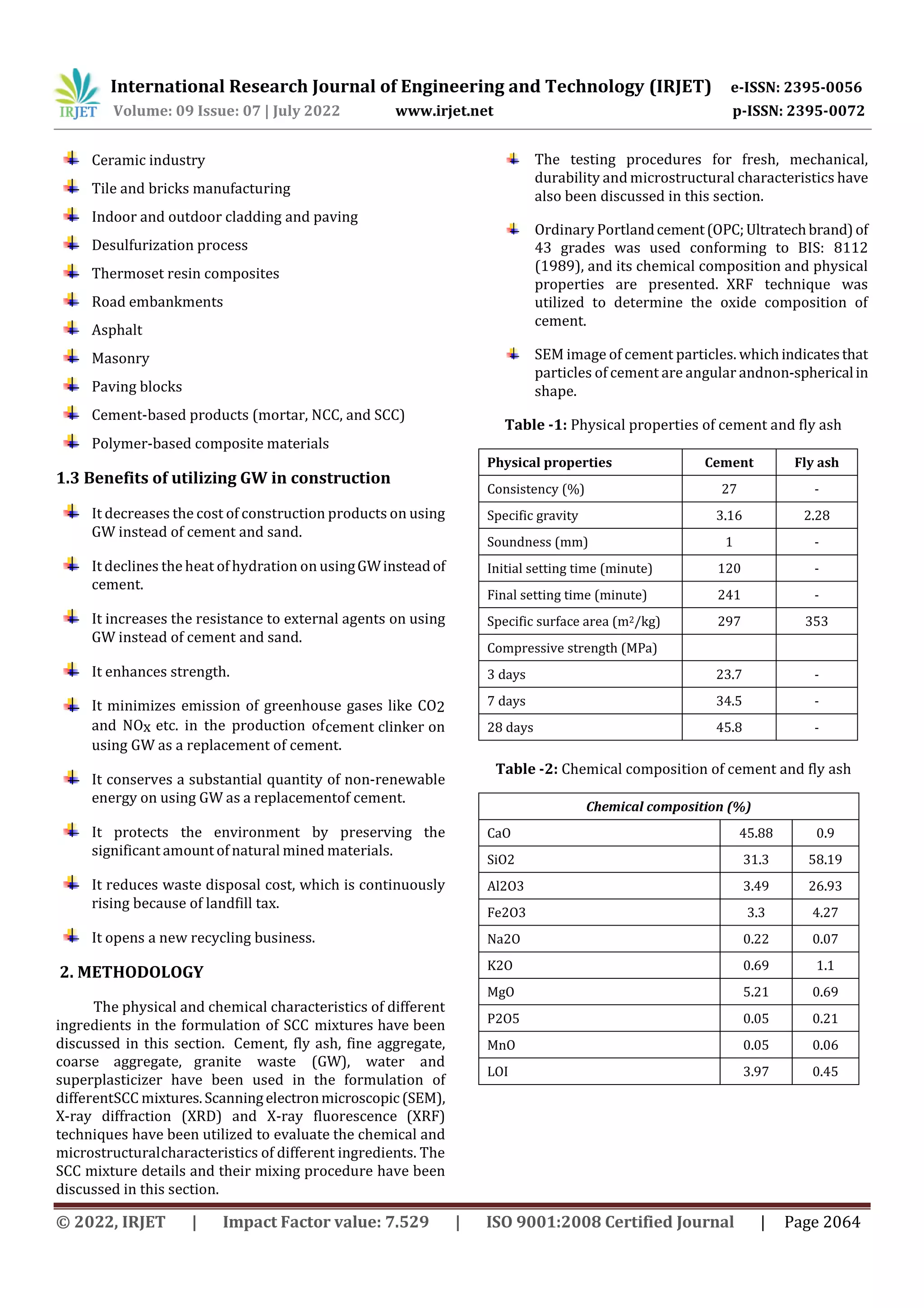 Study of Self Compacting Concrete Utilizing Fly, Ash and Granite Waste ...