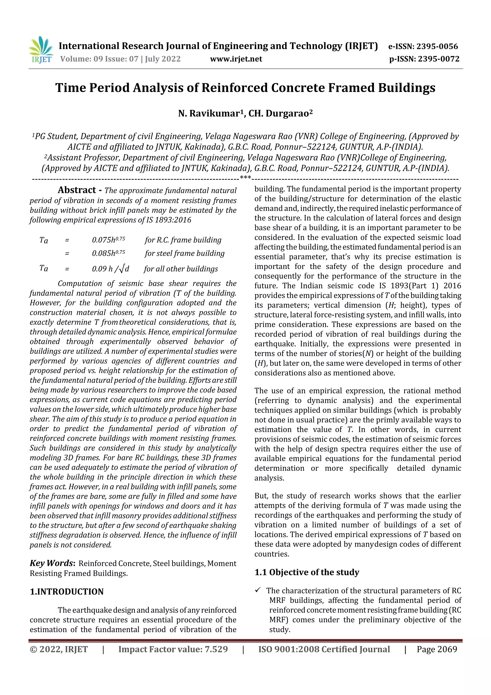 Time Period Analysis of Reinforced Concrete Framed Buildings | PDF