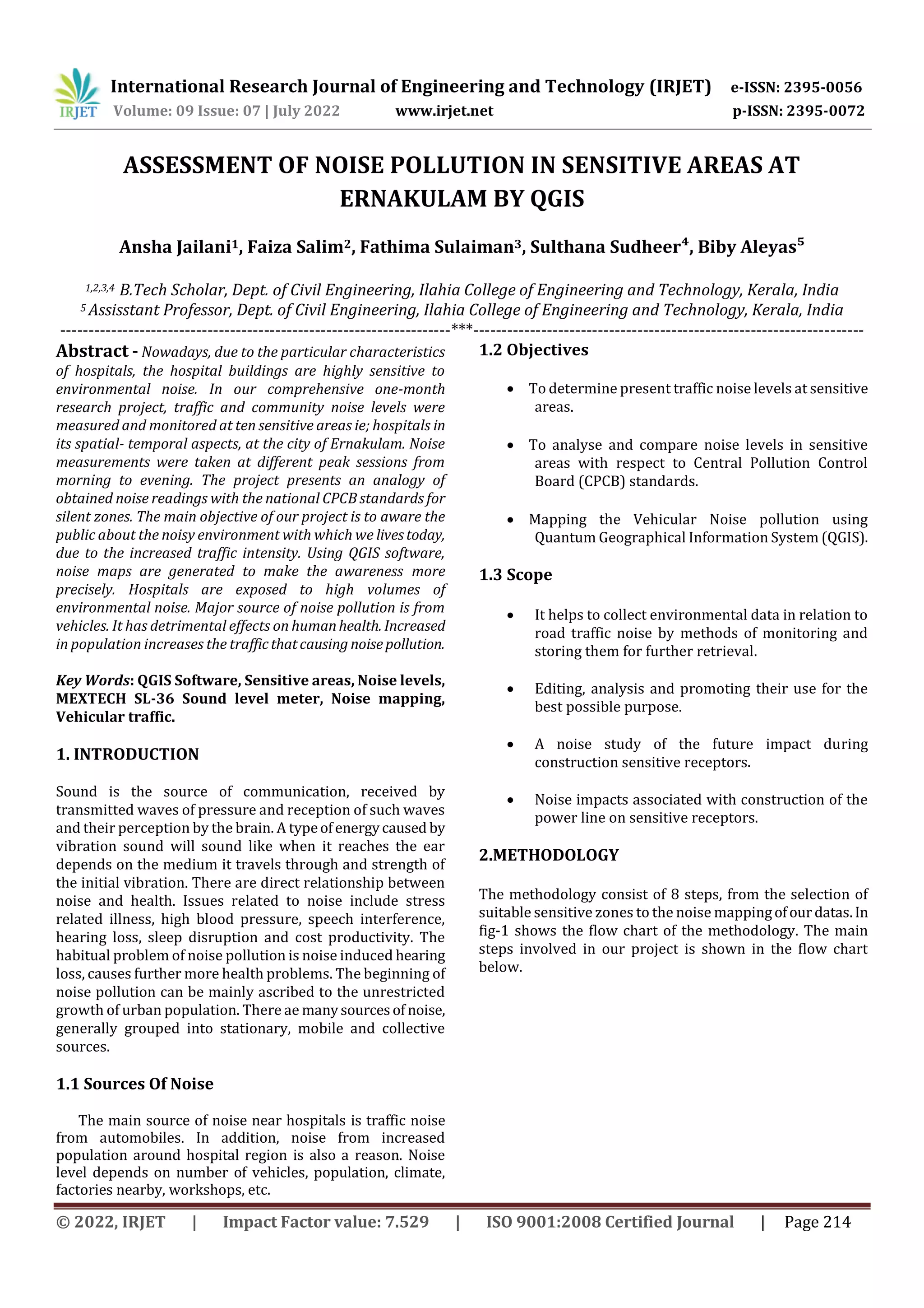 ASSESSMENT OF NOISE POLLUTION IN SENSITIVE AREAS AT ERNAKULAM BY QGIS | PDF